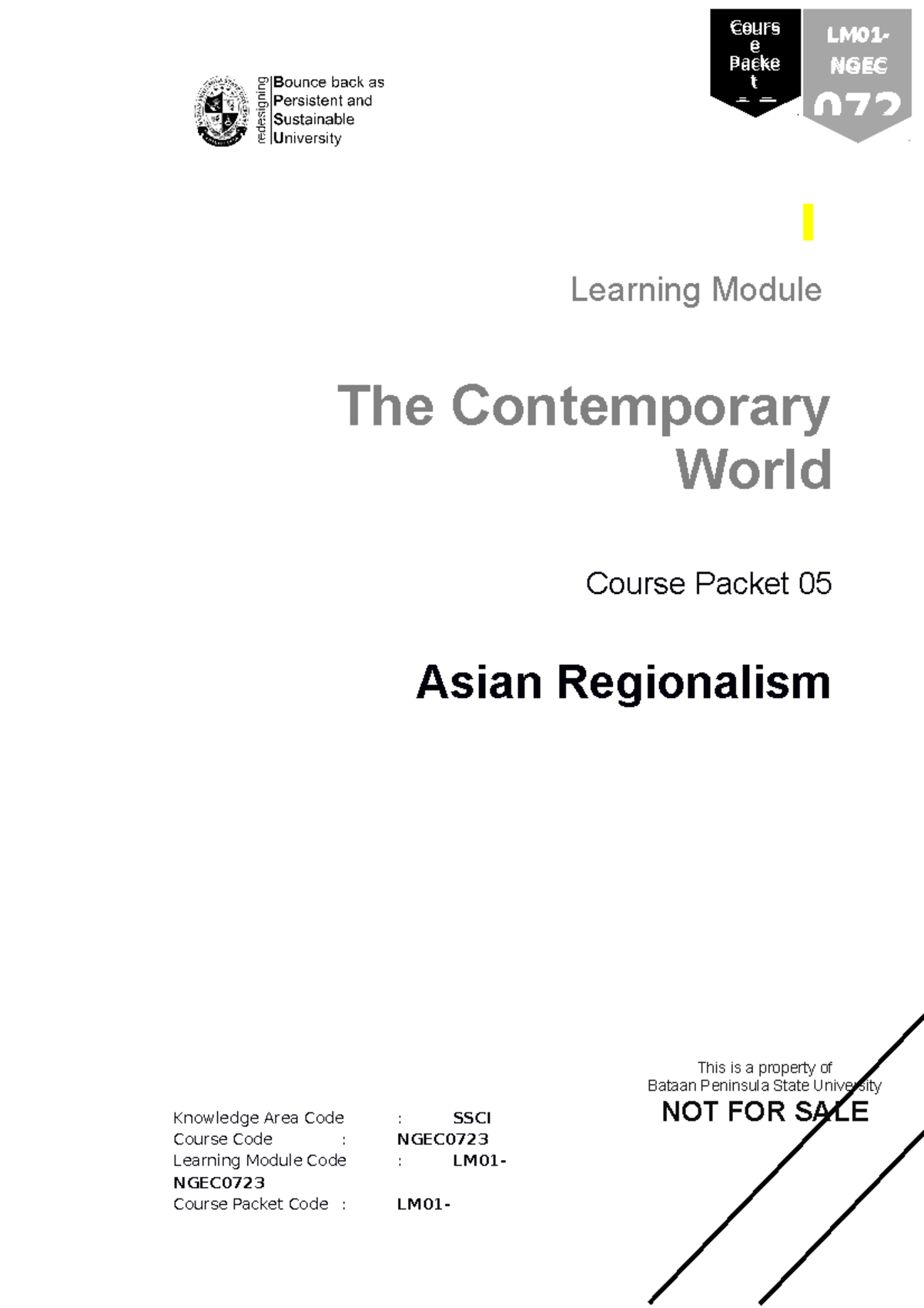Learning-Module-1-CP05-Asian-Regionalism - Cours e Packe t 05 LM01 ...