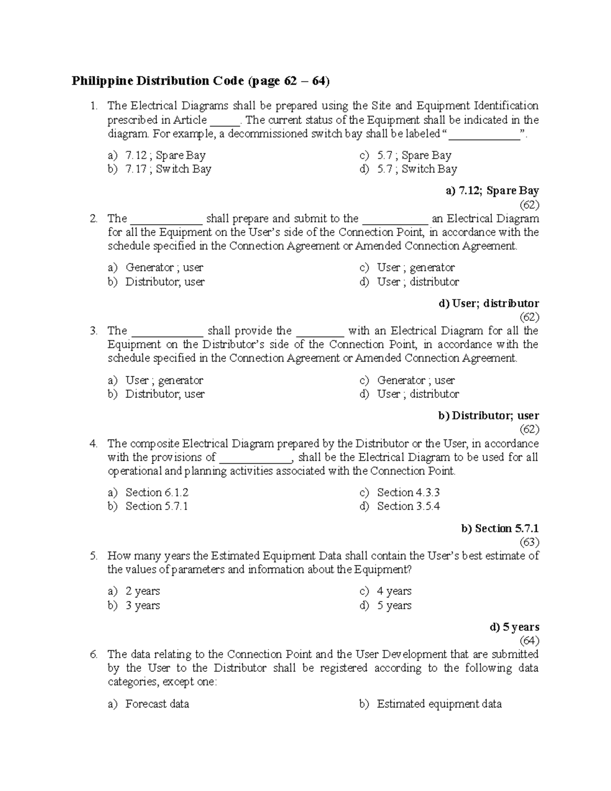 PHIL. GRID CODE AND Distribution CODE- Final EXAM Equivalent ...