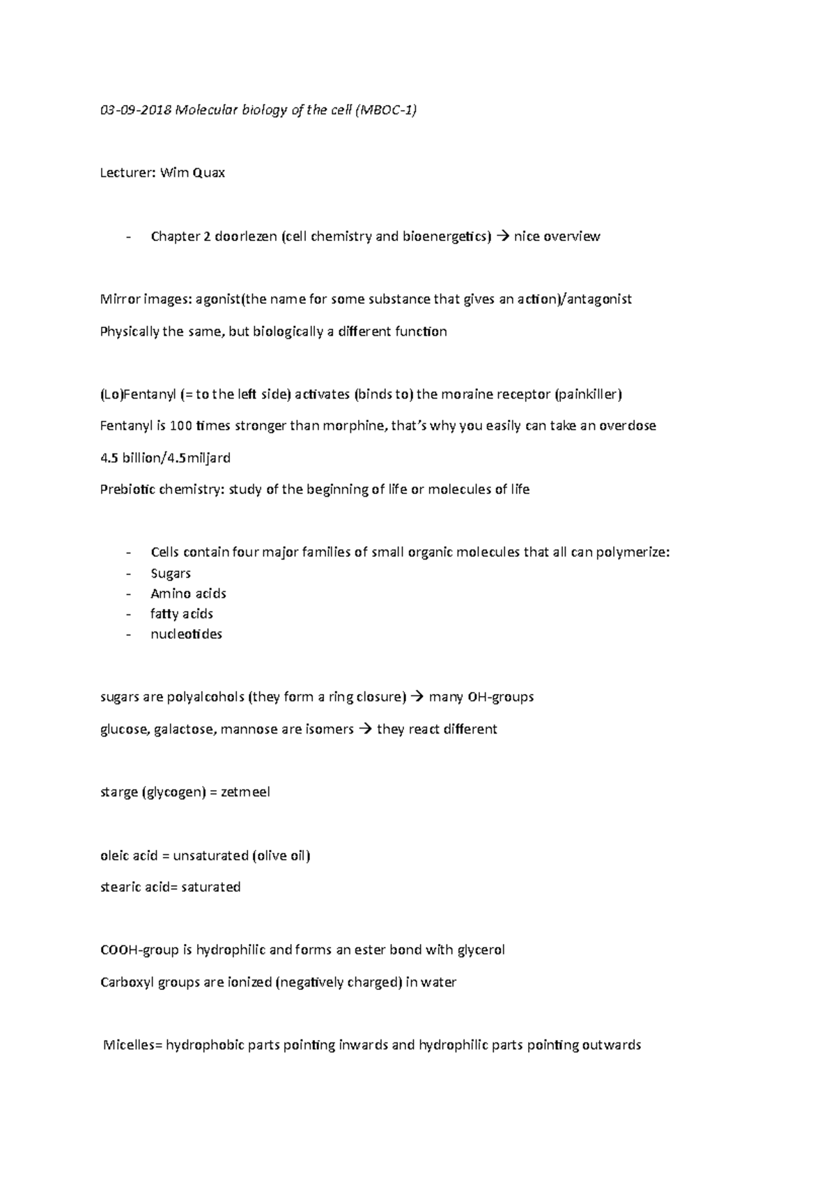 03-09-2018 MBOC-1 lesson 1 - 03-09-2018 Molecular biology of the cell ...