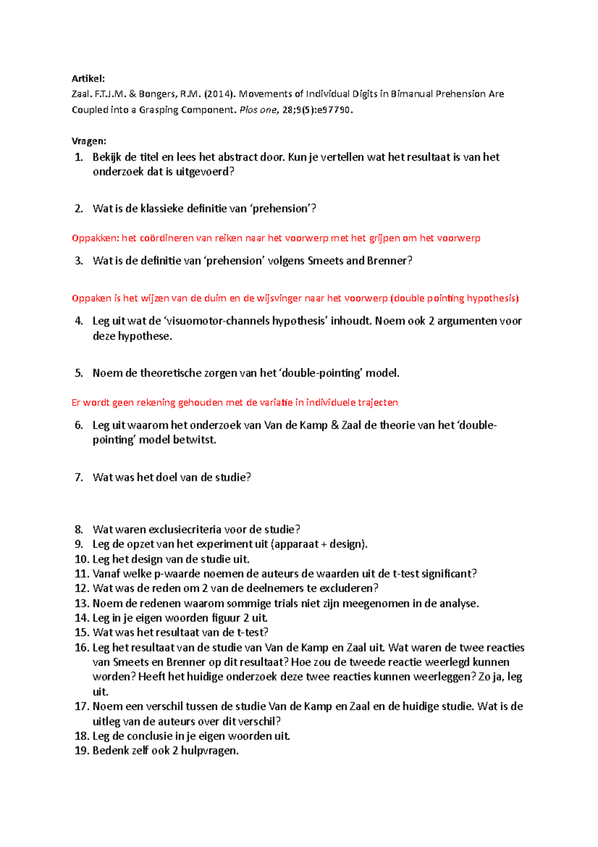 Hulpvragen Zaal en Bongers - Artikel: Zaal. F.T.J. & Bongers, R. (2014 ...