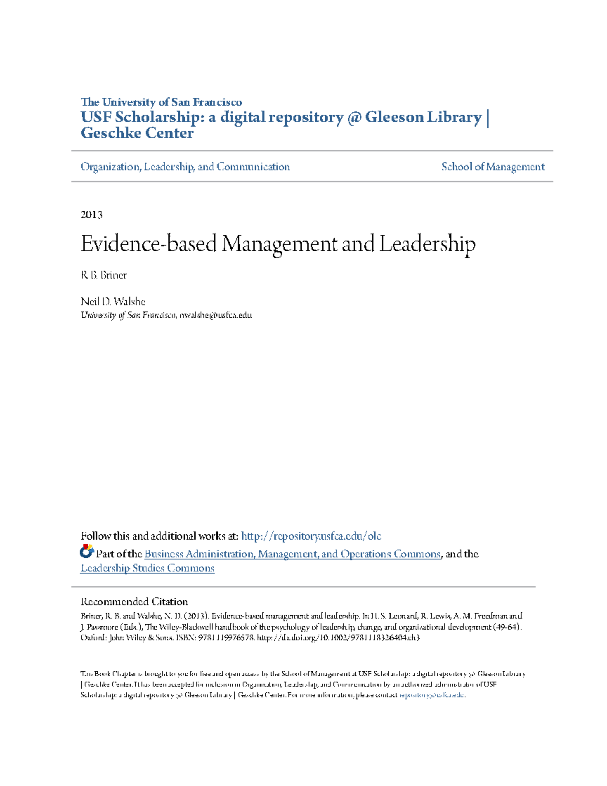 Evidence-based Management and Leadership - Briner Neil D. Walshe ...