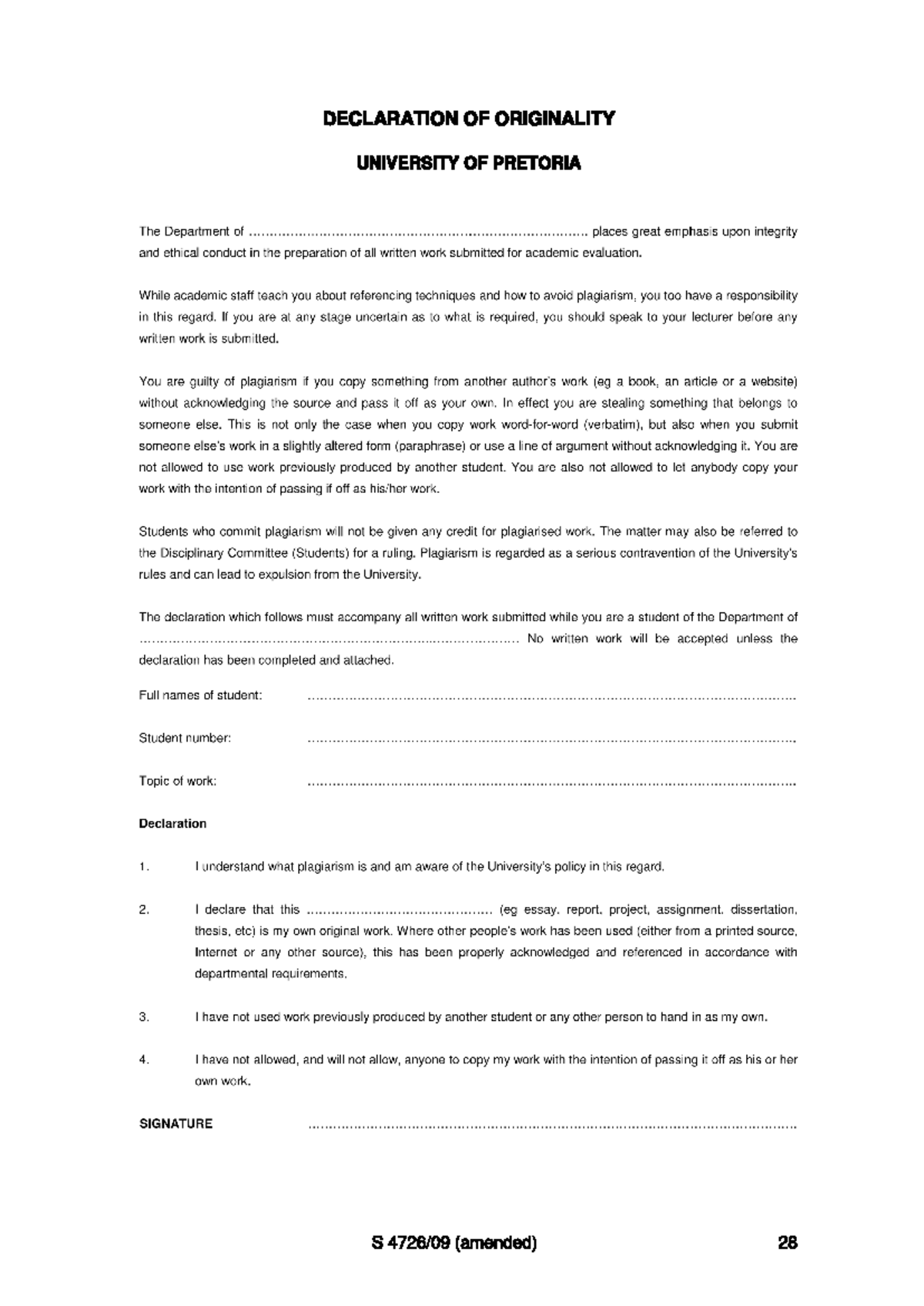 Declaration form - past papers - ENV 101 - Studocu