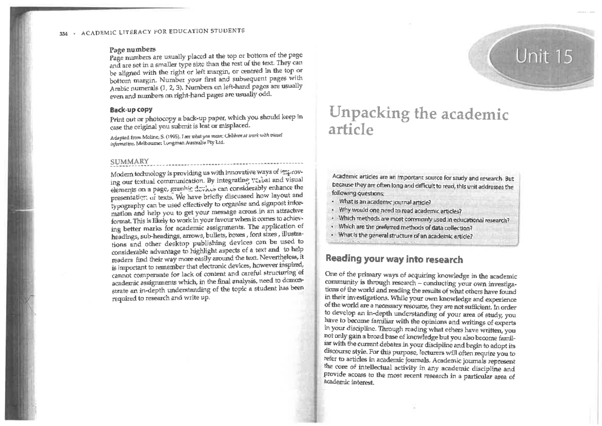 Unit 15- unpacking academic article - EDES111 - Studocu