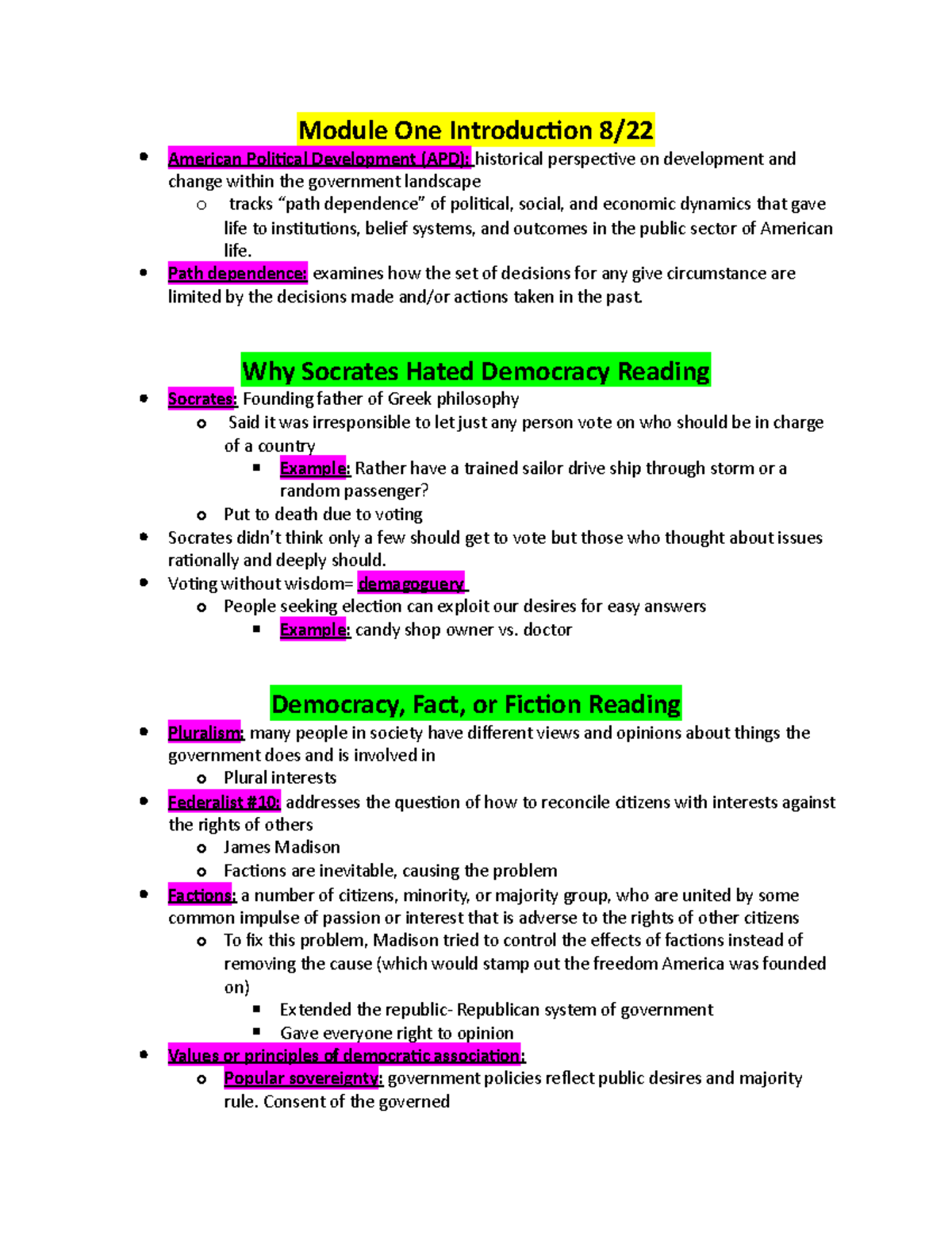 Module One Notes - Course taken with Richard Braunstein - Module One ...