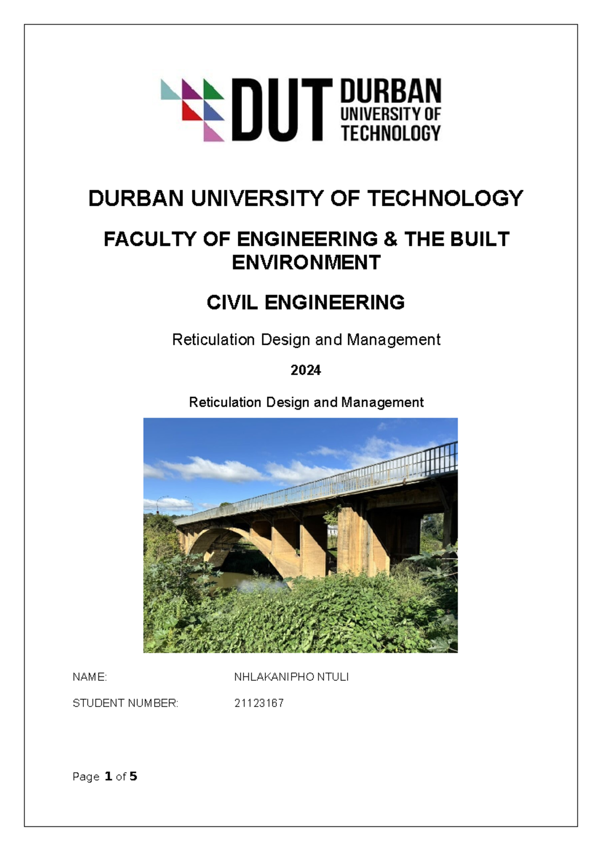 DUT - Articulation Assignment - DURBAN UNIVERSITY OF TECHNOLOGY FACULTY ...