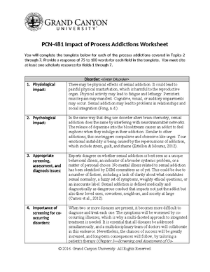 Week 3 - process addictions worksheet week 6 - Nicholas A. Garcia PCN ...