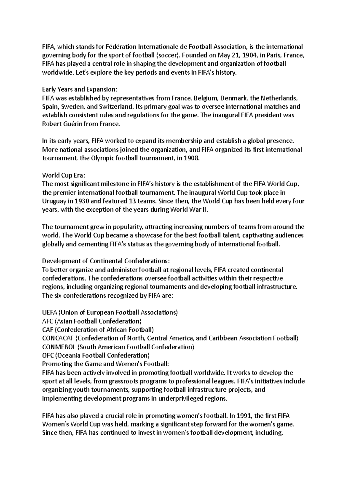 Pp10 - detailed history of countries. - FIFA, which stands for ...