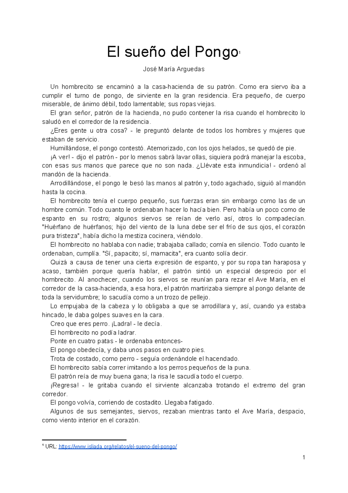 El sueño del Pongo - El sueño del Pongo 1 José María Arguedas Un ...