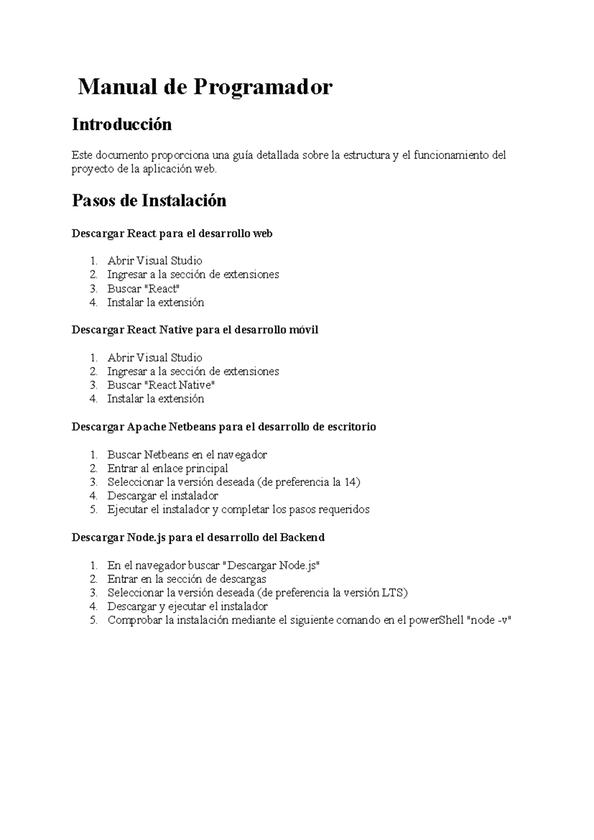 Manual de Programador - Manual de Programador Introducción Este documento proporciona una guía ...