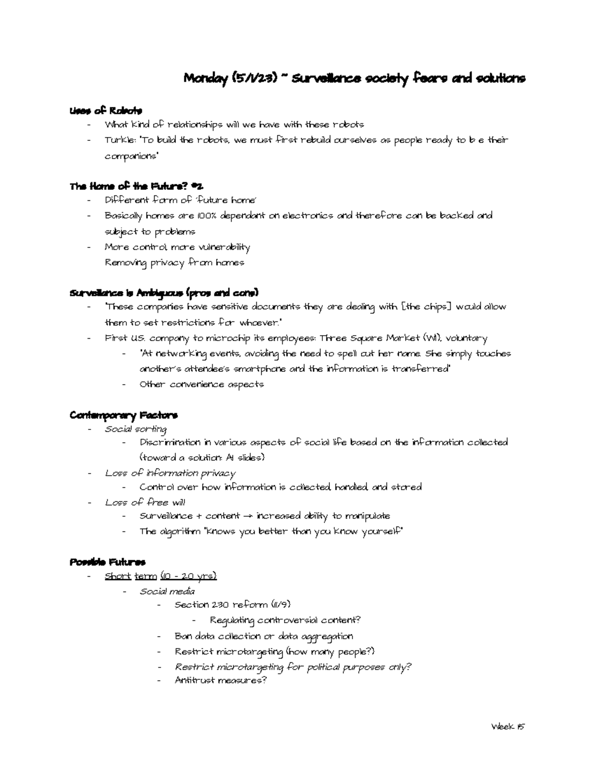 Week 15 notes - final exam prep - Monday (5/1/23) ~ Surveillance ...