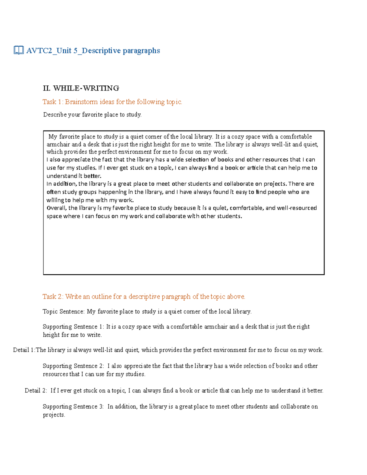 Tài liệu - gseyherhd - 📖 AVTC2_Unit 5_Descriptive paragraphs II. WHILE ...