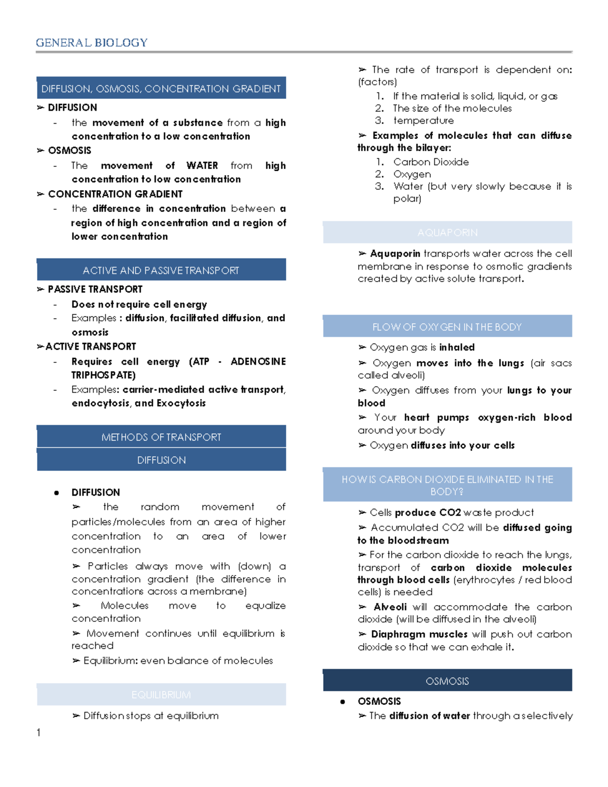 BIO- Reviewer- Finals - DIFFUSION, OSMOSIS, CONCENTRATION GRADIENT ...