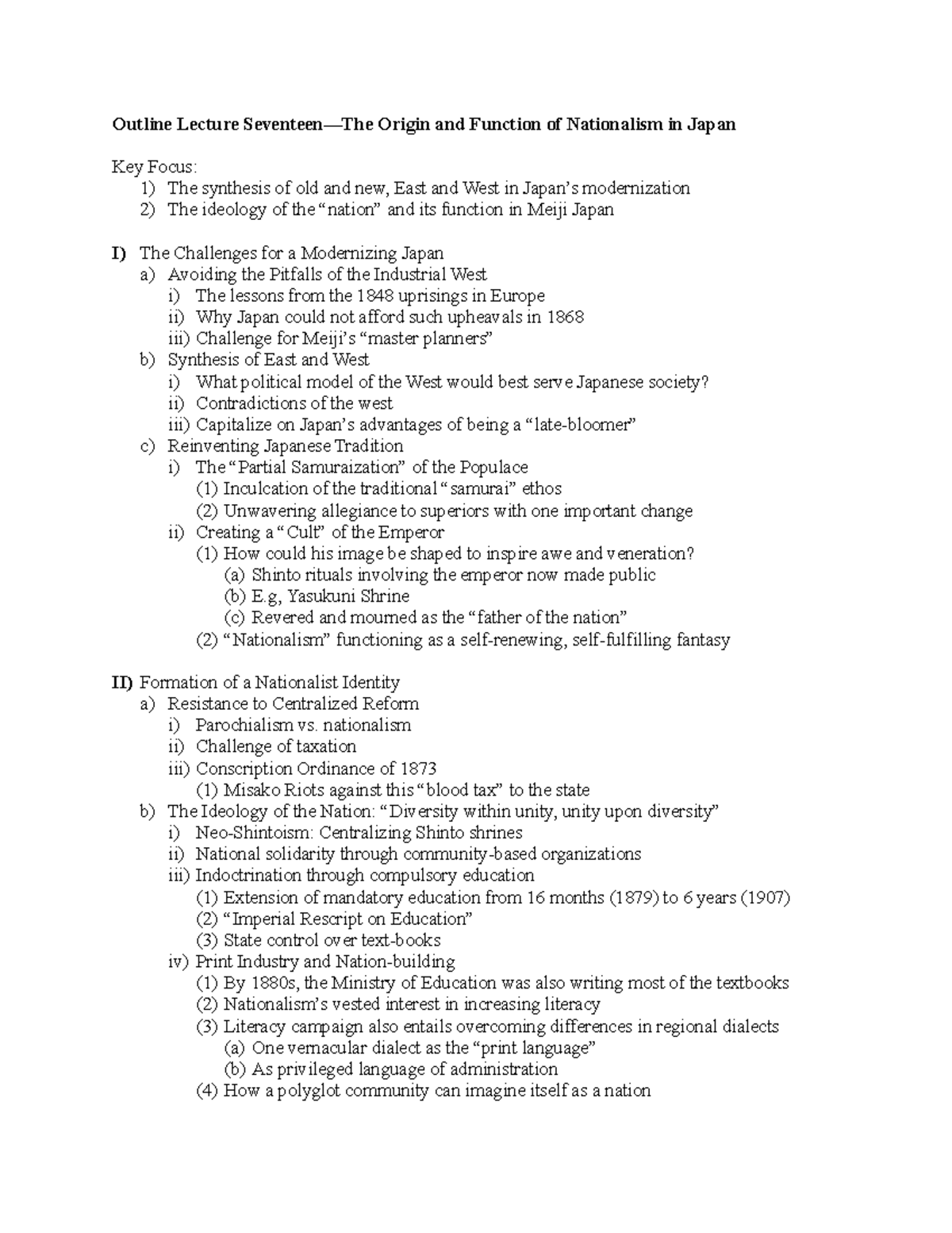 Outline Lecture Seventeen—The Origin and Function of Nationalism in ...