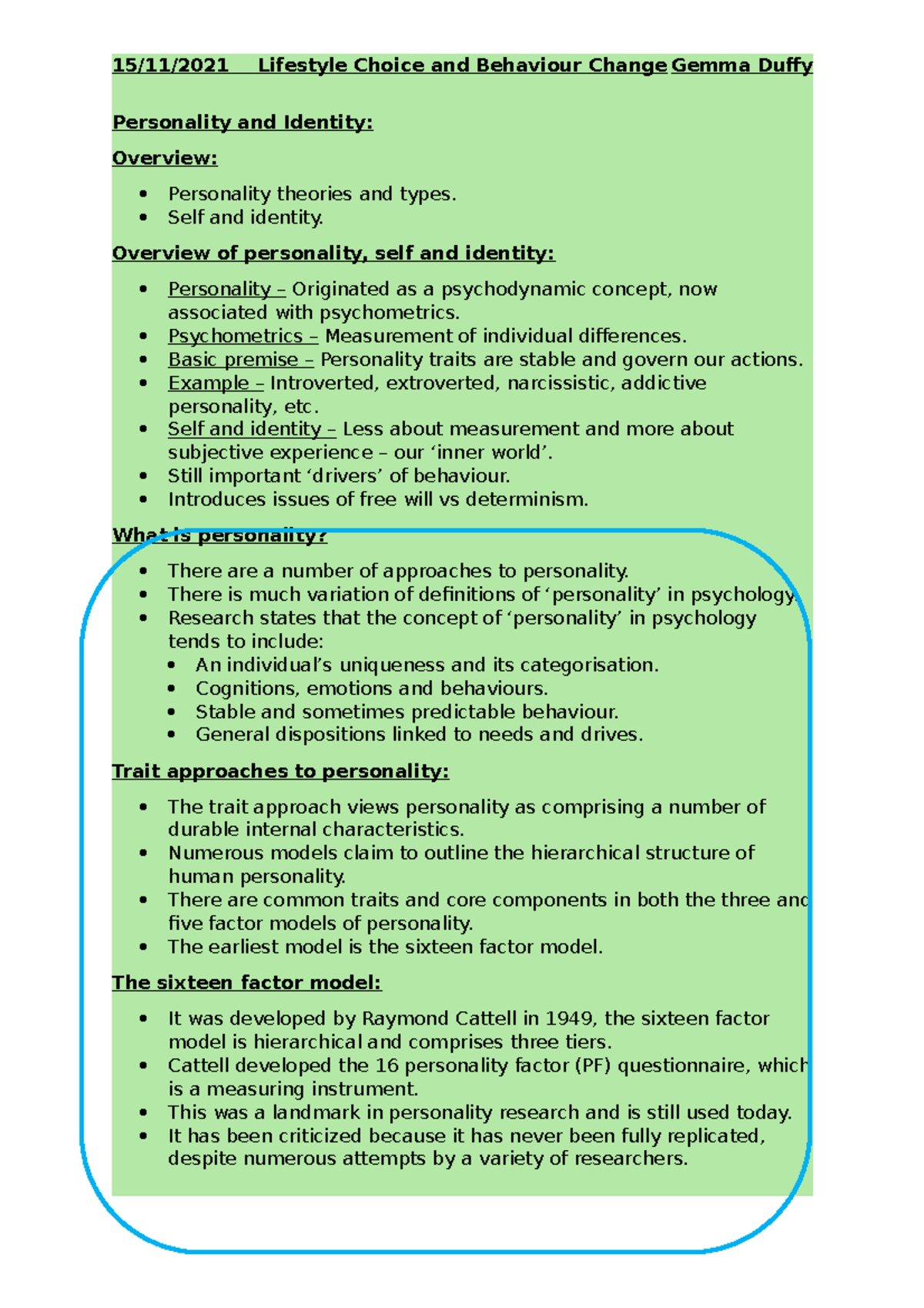Lecture 6 - Personality and Identity - Personality and Identity ...