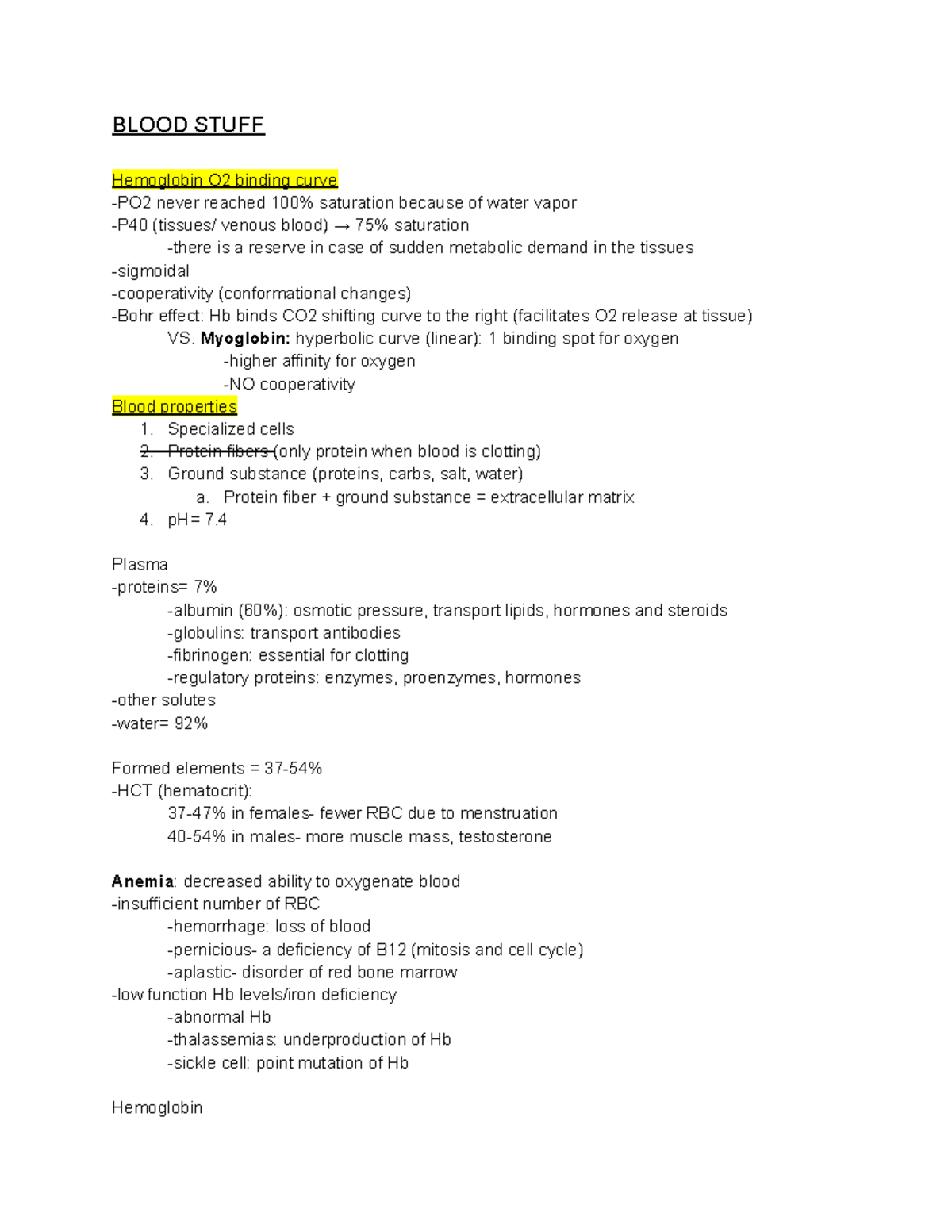 Exam 1 Blood - BLOOD STUFF Hemoglobin O2 binding curve -PO2 never ...