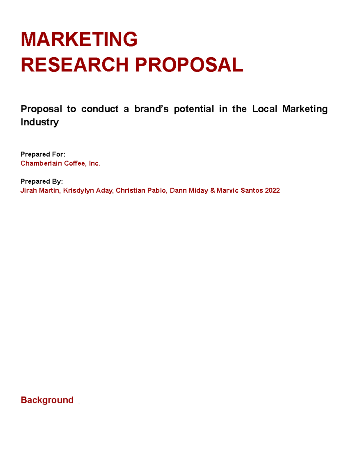 Group 6 Marketing Proposal template example - MARKETING RESEARCH ...