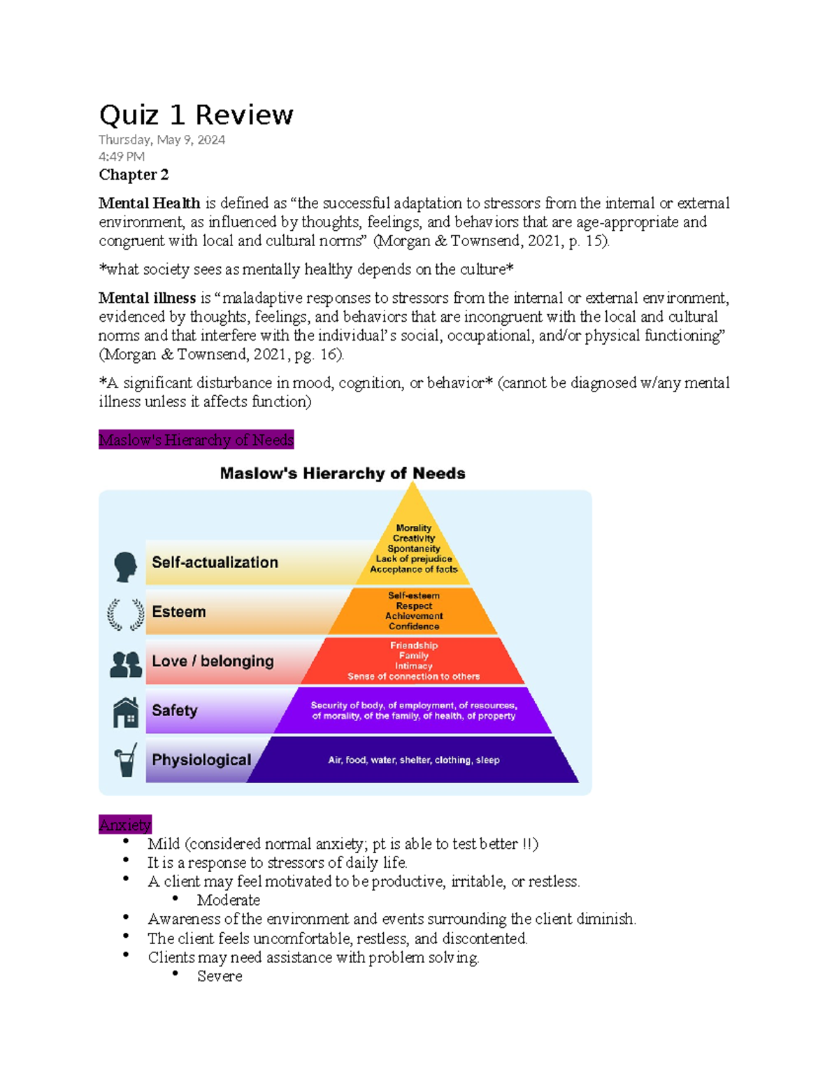 NR326 Mental Health- Quiz 1 Review - Quiz 1 Review Thursday, May 9 ...