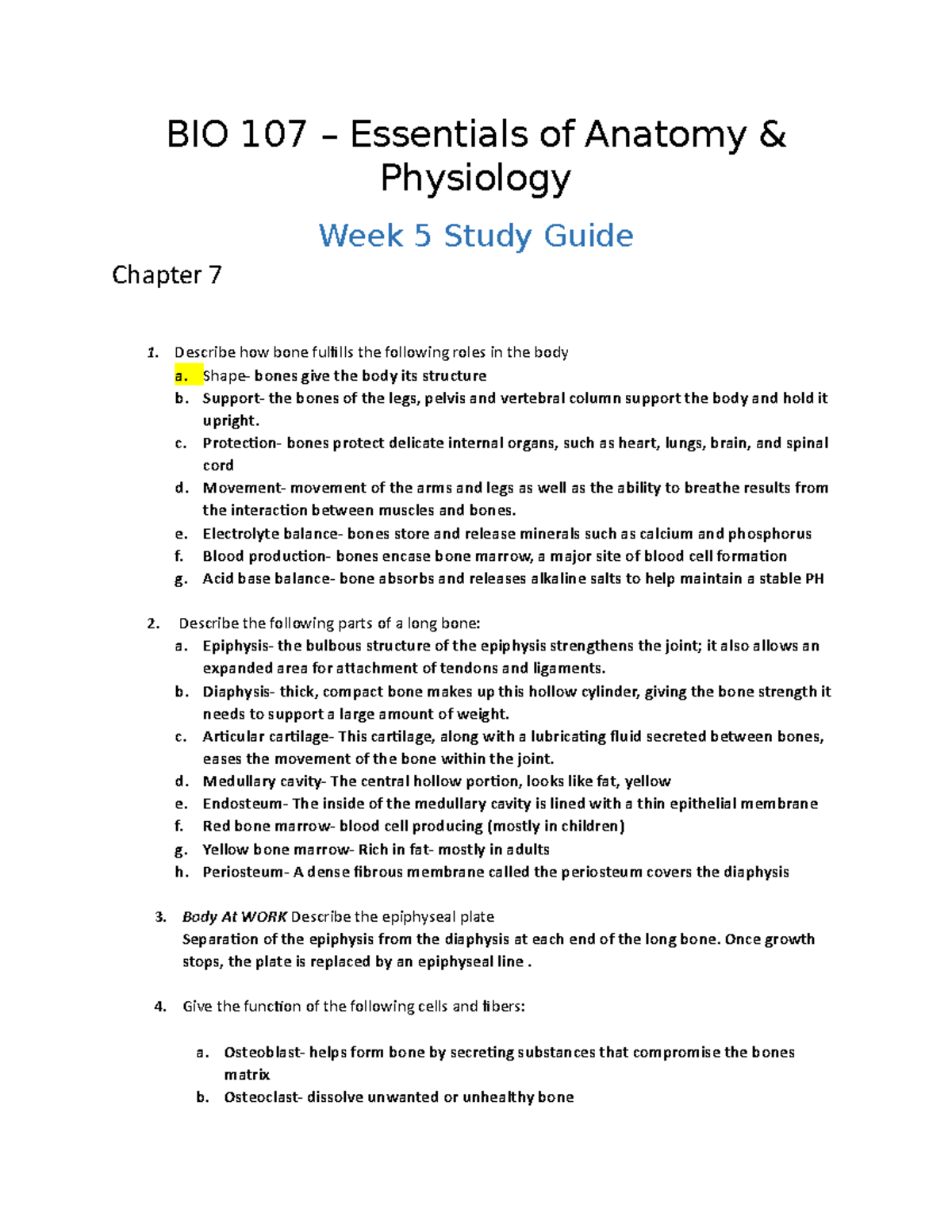 Chapter 7-9- Anatomy - BIO 107 – Essentials of Anatomy & Physiology ...