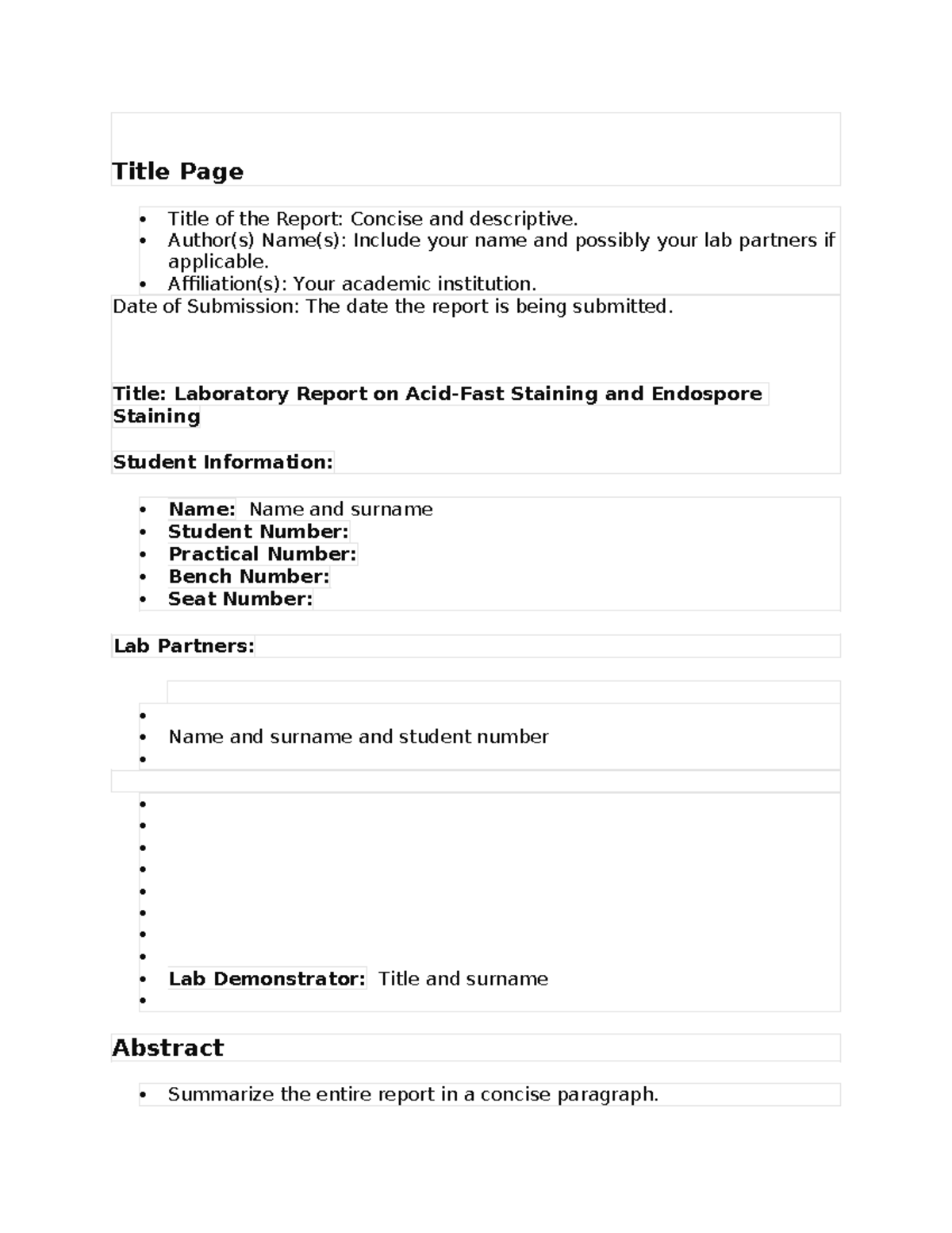 Bacteriology Practical Report Schema - Title Page Title of the Report ...