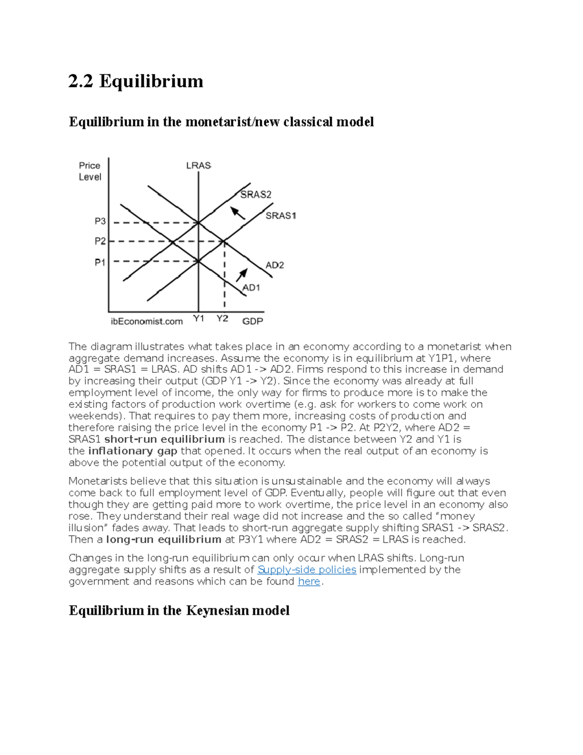 2.2 Equilibrium - 2 Equilibrium Equilibrium in the monetarist/new ...
