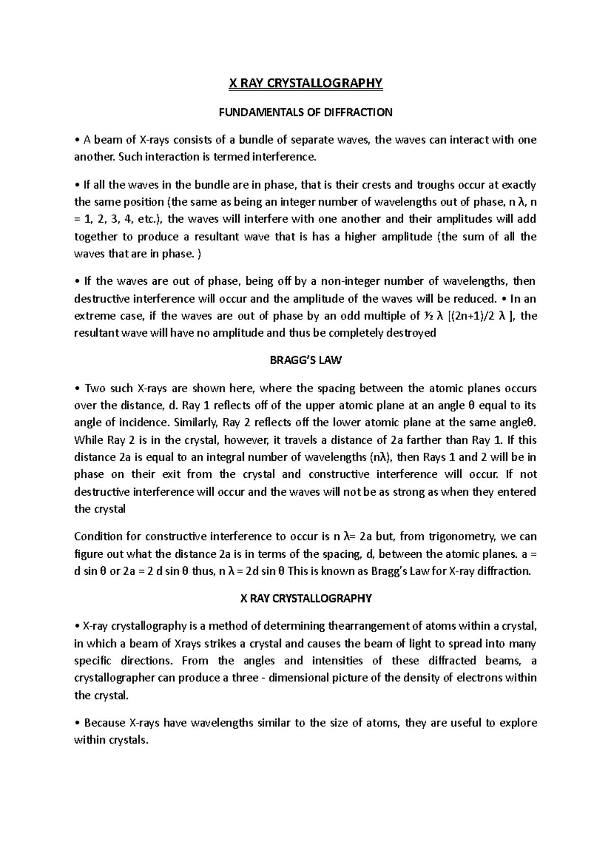 X RAY Crystallography - X RAY CRYSTALLOGRAPHY FUNDAMENTALS OF ...