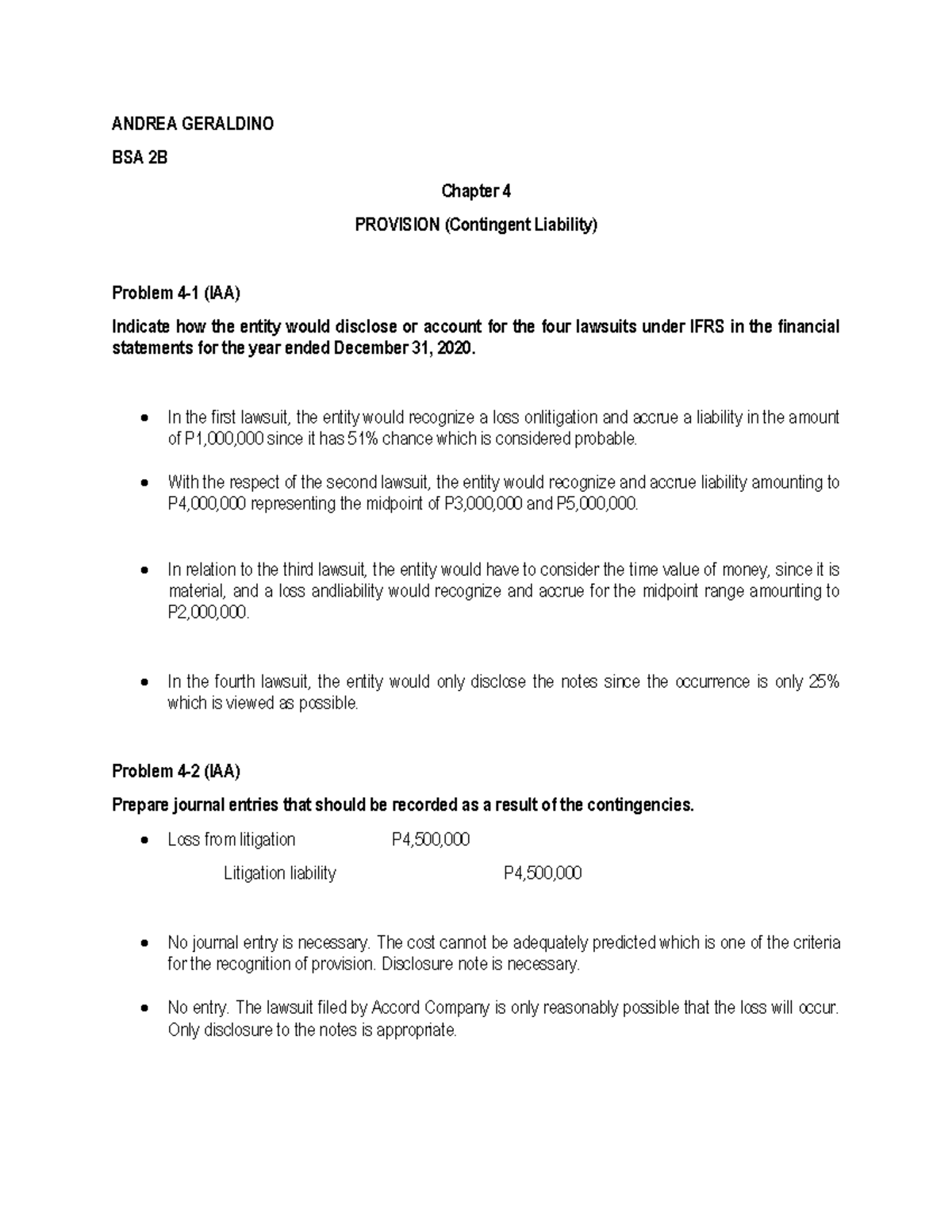 Chapter 4 Provision (Contingent liability) - ANDREA GERALDINO BSA 2B ...