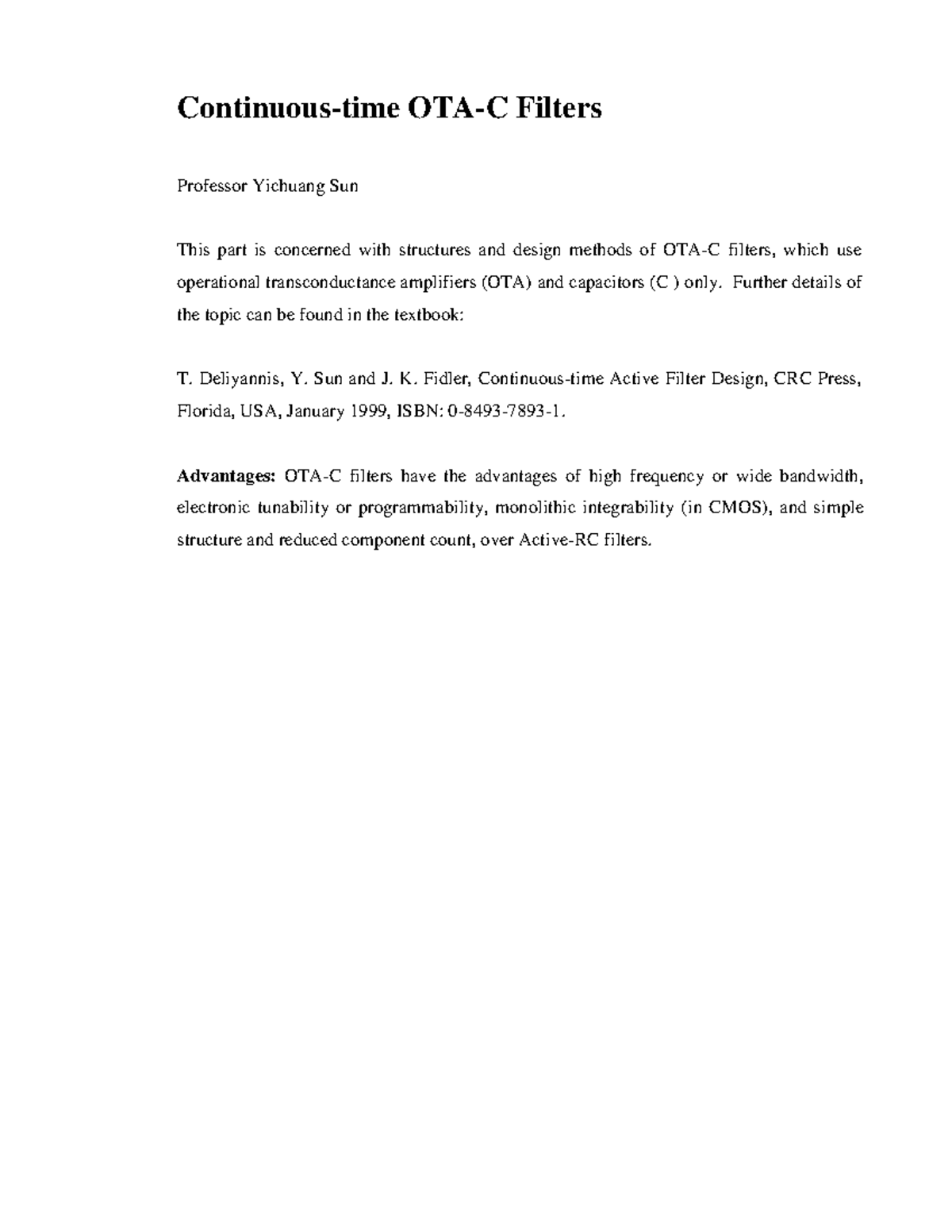 OTA-C Filters-Final - Lecture notes 6 - UWL - Studocu