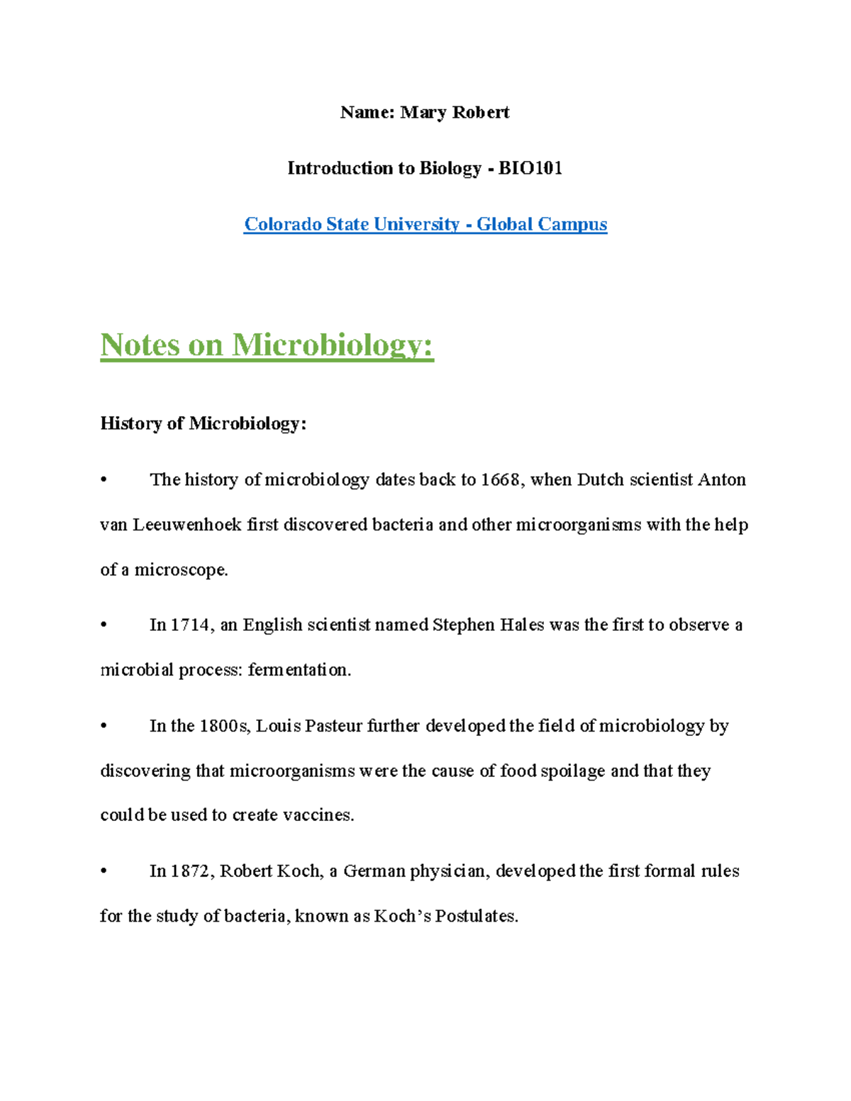 Microbiology Notes - This note is made using lecture material and a ...