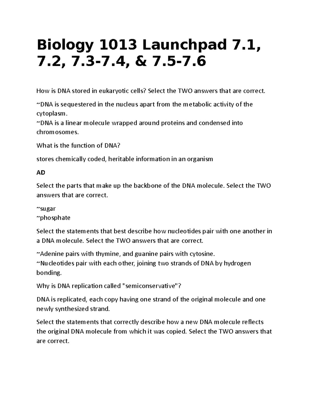 Biology 1013 Launchpad 7 - Biology 1013 Launchpad 7, 7, 7.3-7, & 7-7 ...