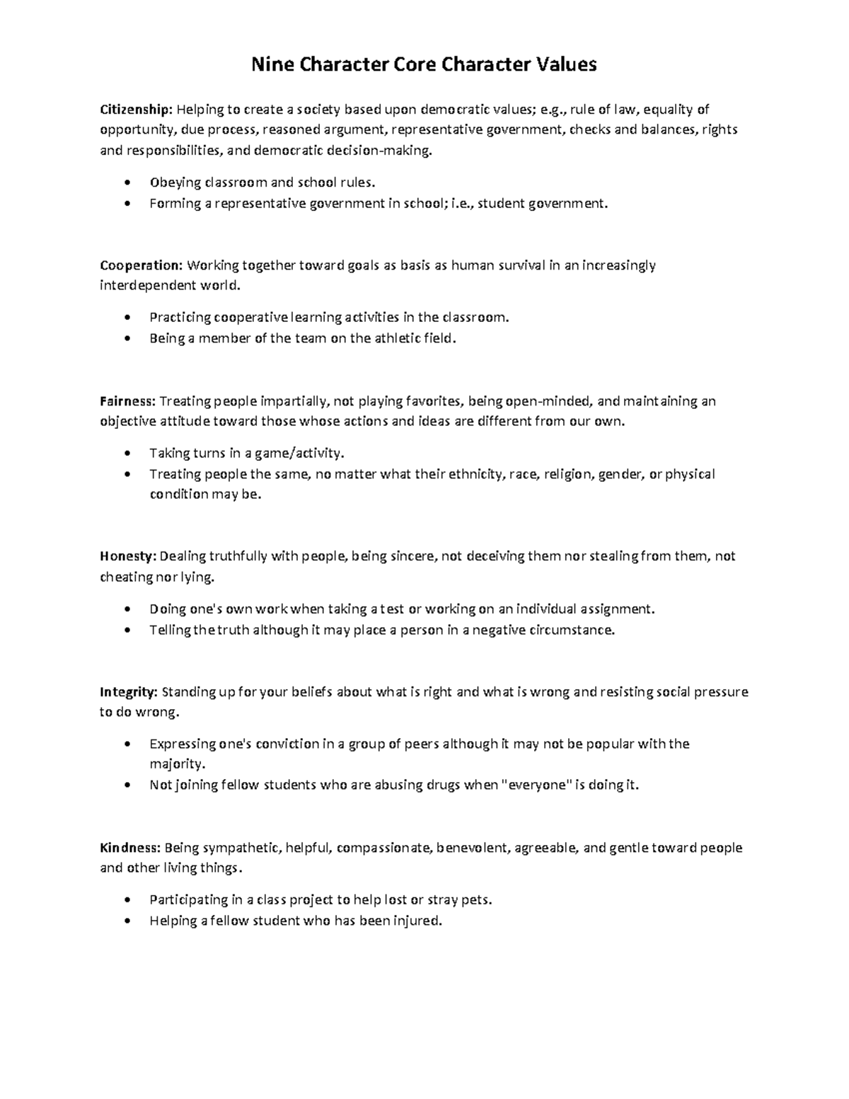 Nine Character Core Character Values - Nine Character Core Character ...