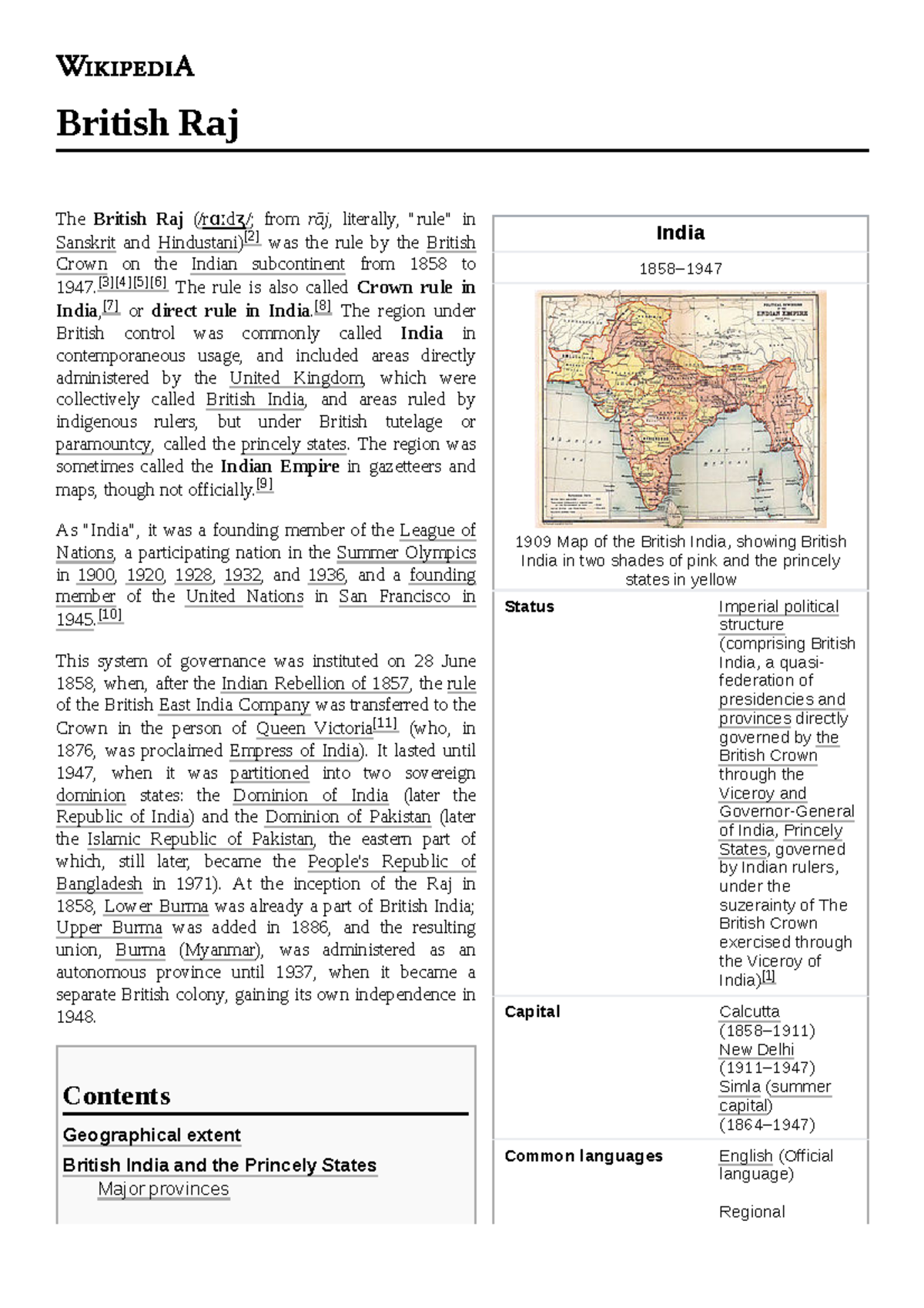 British Raj - Lecture notes 2 - India 1858– Status Imperial political ...