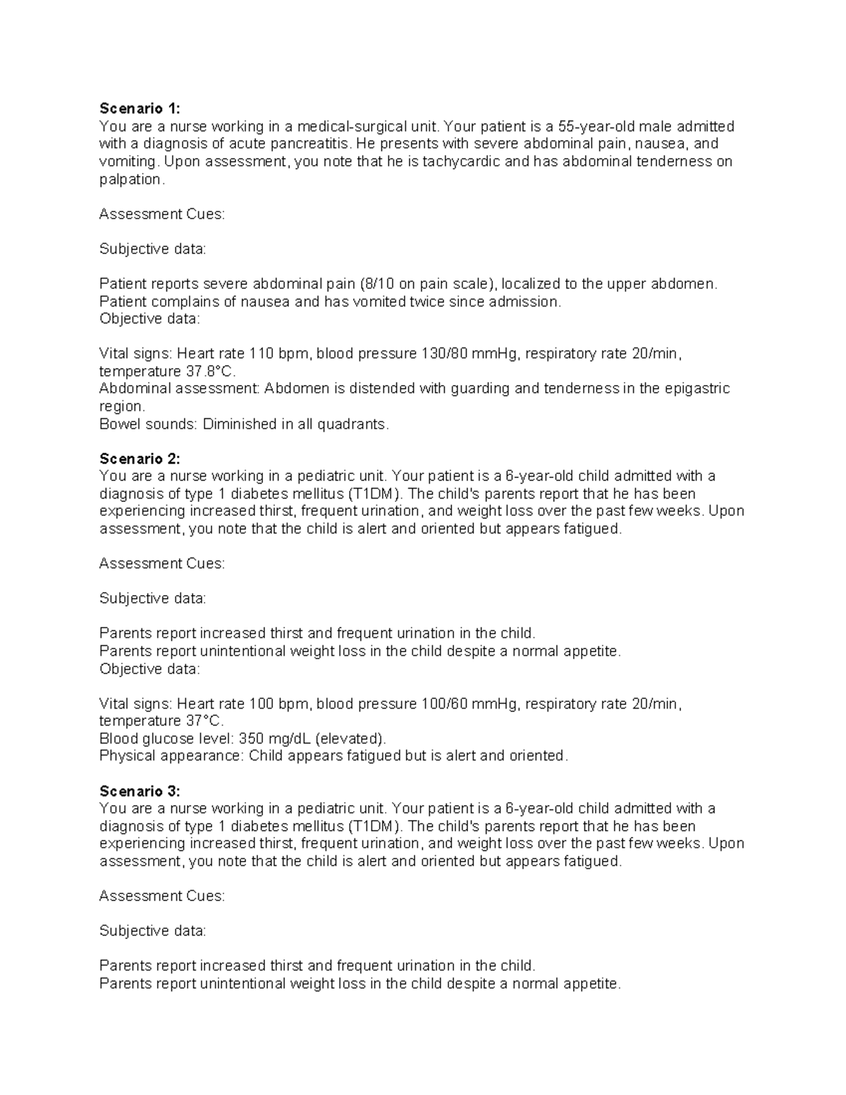 Scenario-1 - Scenarios - Scenario 1: You are a nurse working in a ...