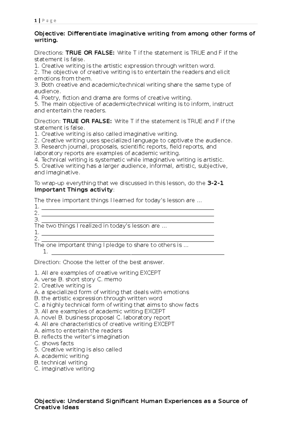 For students Activities CW 214 TO 21723 - Objective: Differentiate ...
