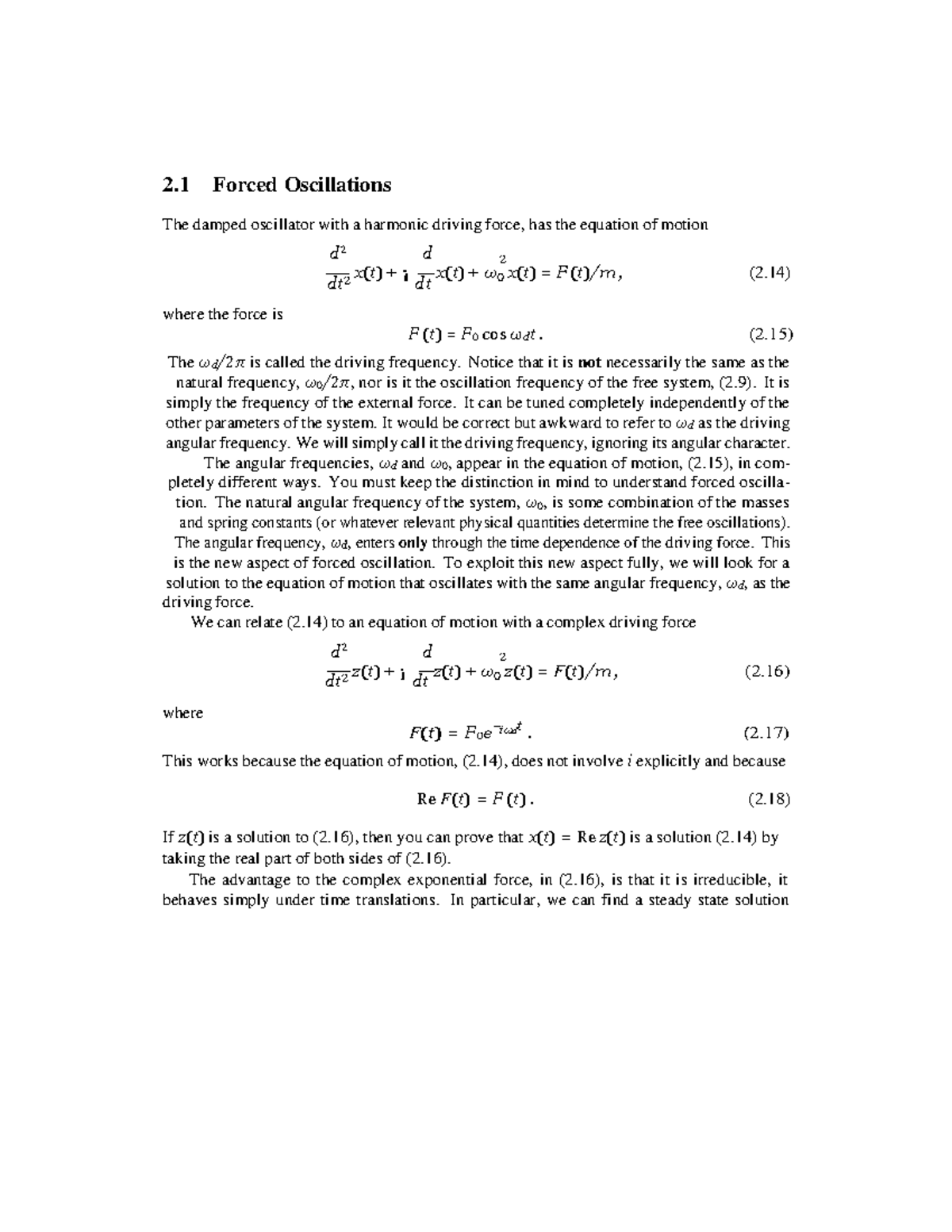 Forced Oscillations - (2) The ωd/ 2 π is called the driving frequency ...