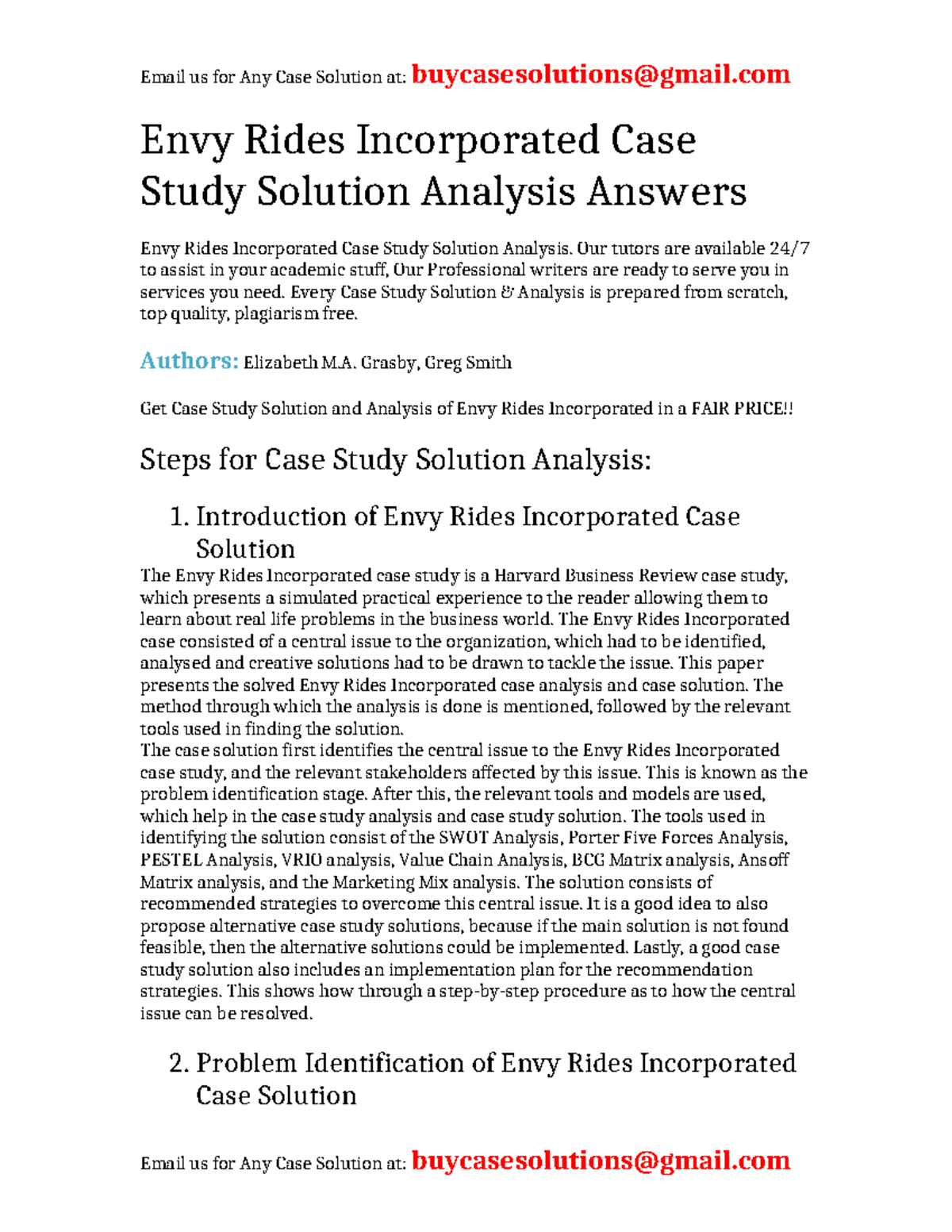 Case Solution Envy Rides Incorporated - Envy Rides Incorporated Case Study Solution Analysis ...