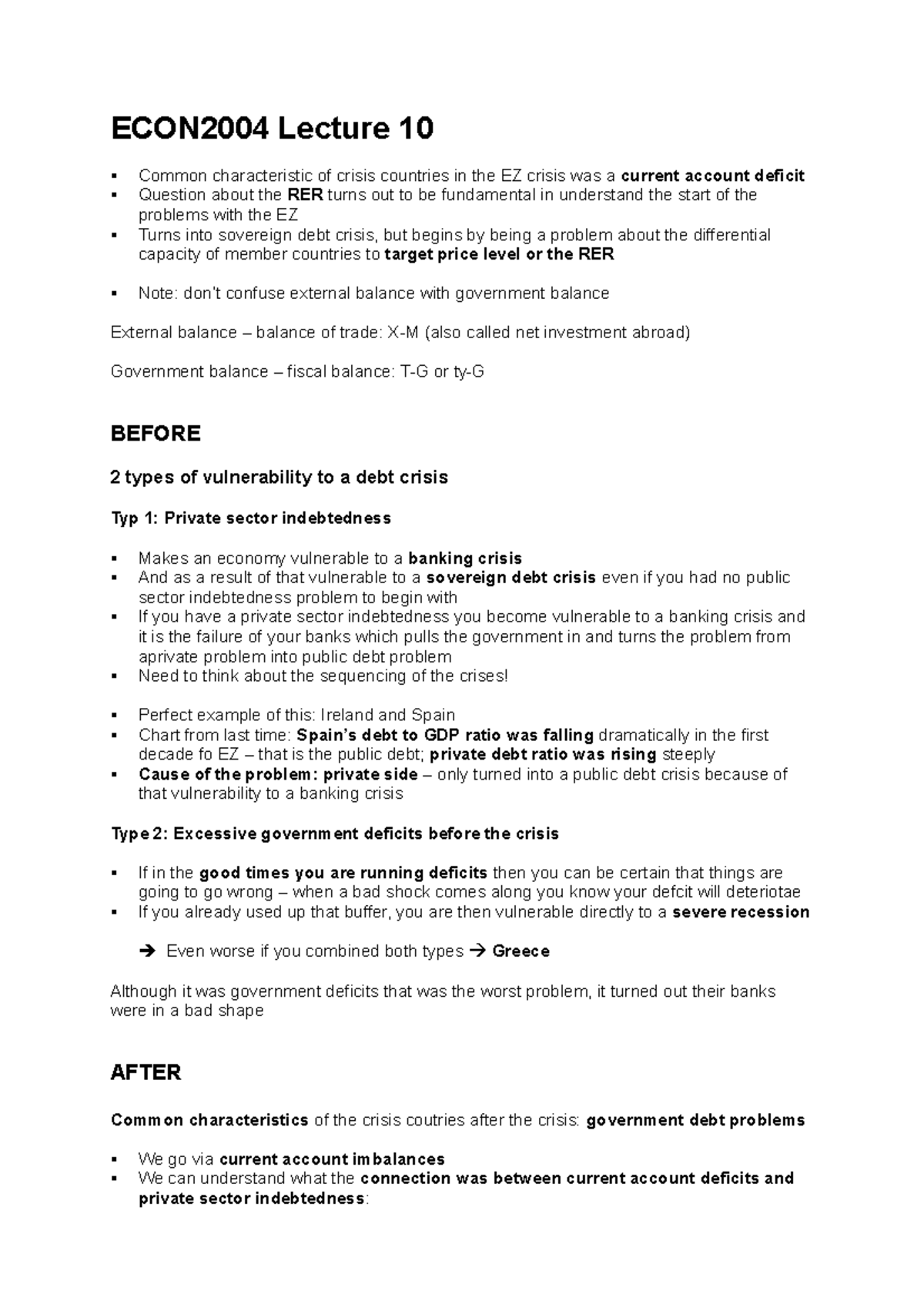 ECON2004 Term 2 Lecture 10 - ECON2004 Lecture 10 Common characteristic of crisis countries in ...