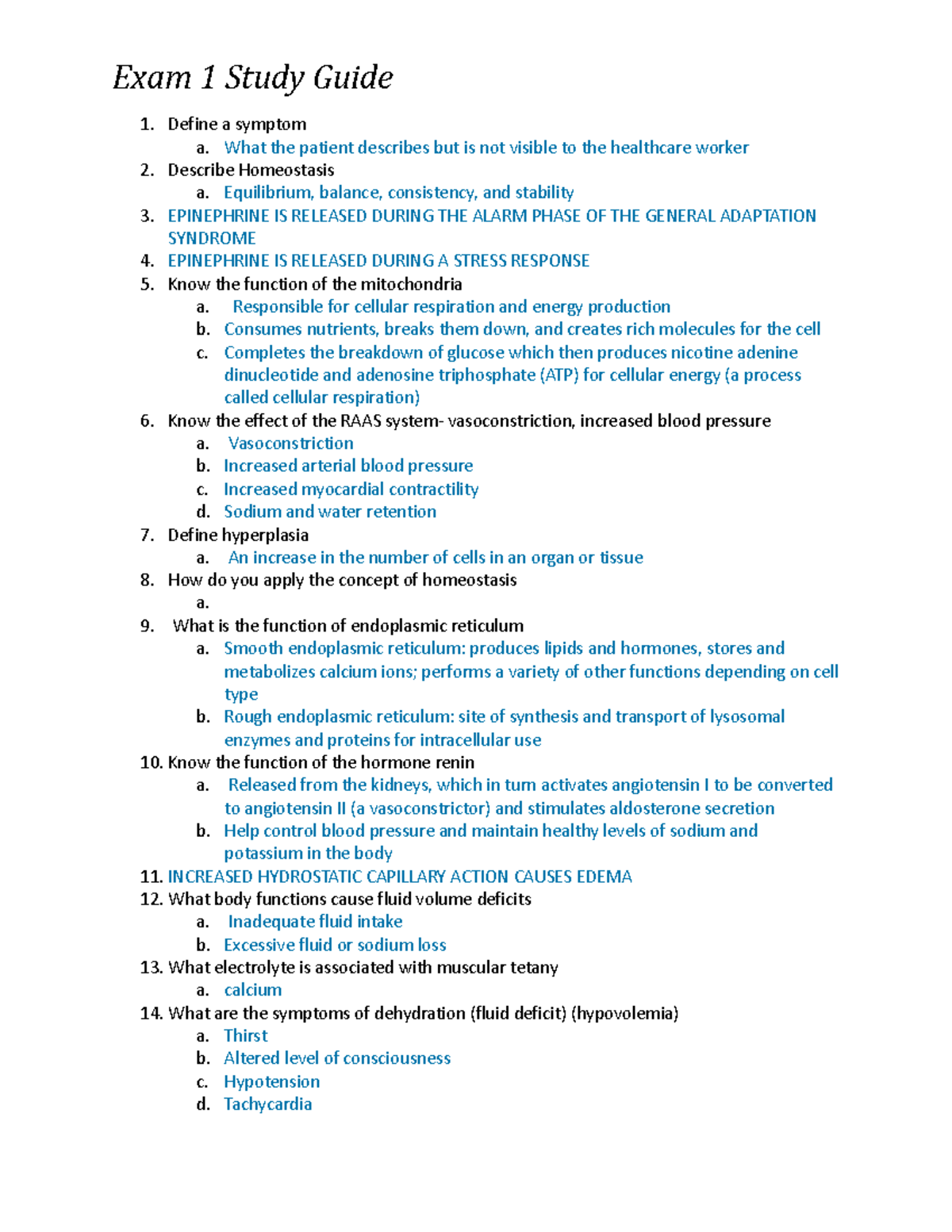 Exam 1 study guide 2 - Define a symptom a. What the patient describes ...