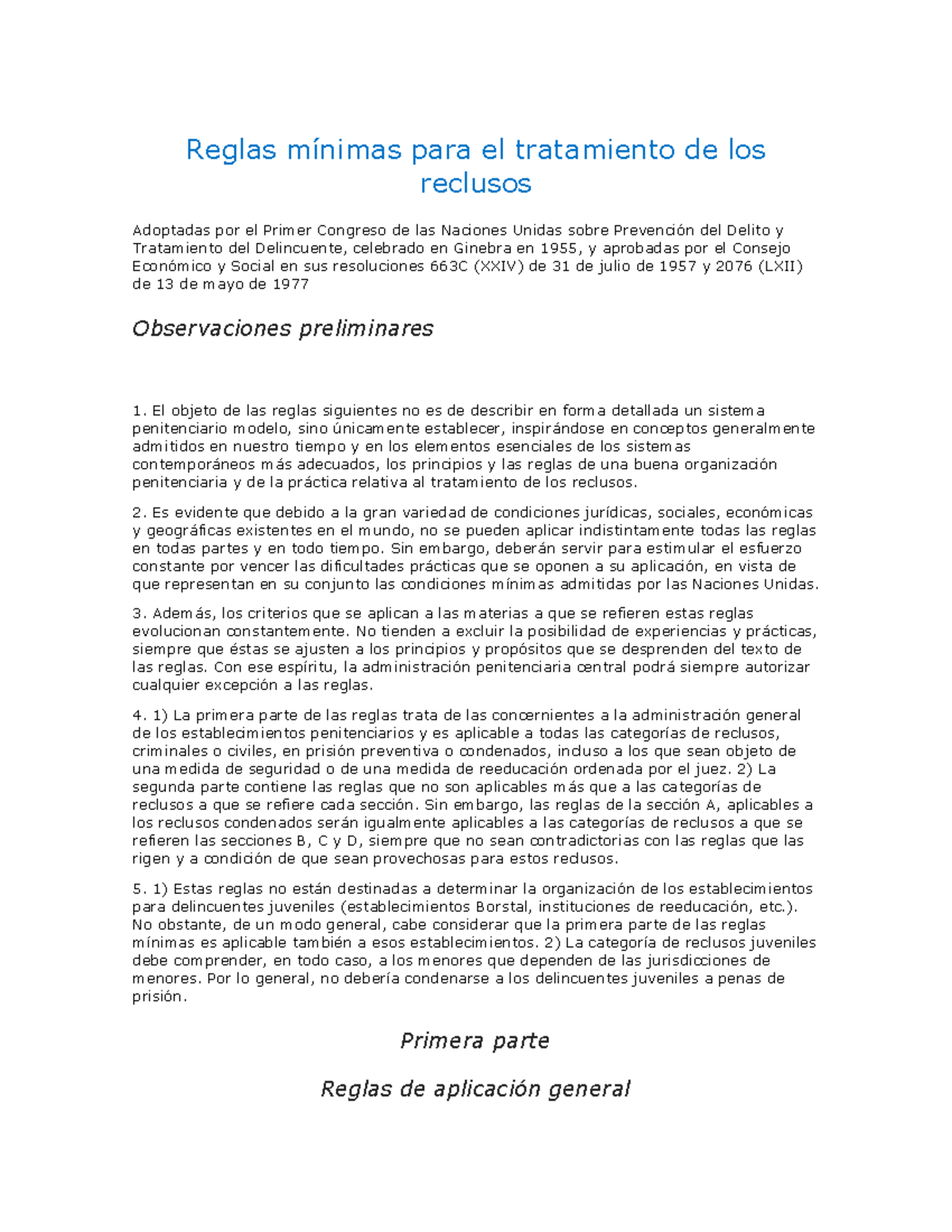 Reglas mínimas para el tratamiento de los reclusos - Reglas mínimas para el tratamiento de los ...