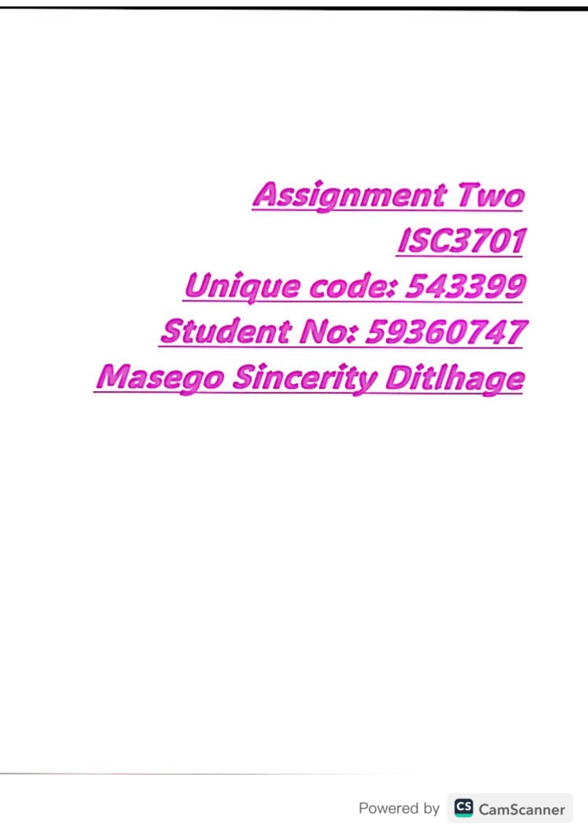 ISC3701 A2 - This is assignment two memorandum - ISC3701 - Studocu