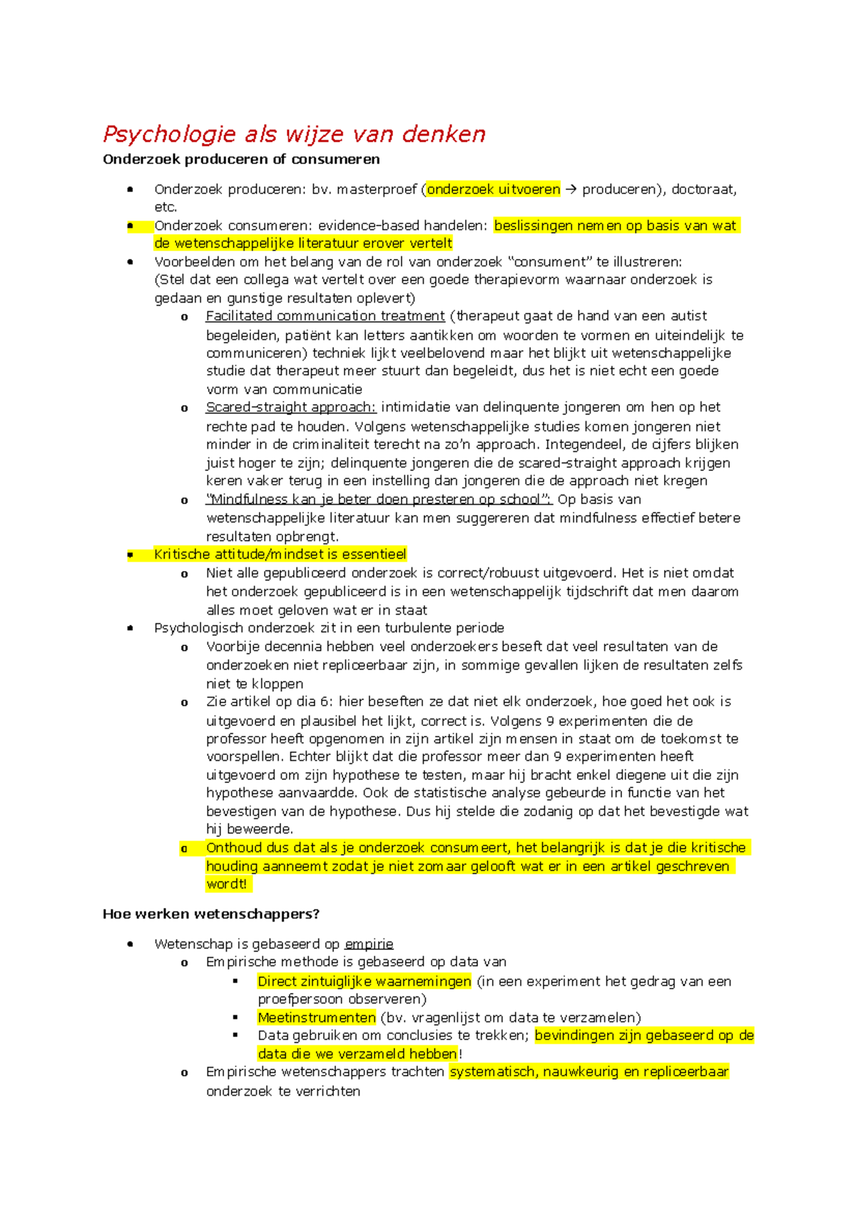 Les 1 Introductie tot het wetenschappelijk denken - Psychologie als ...