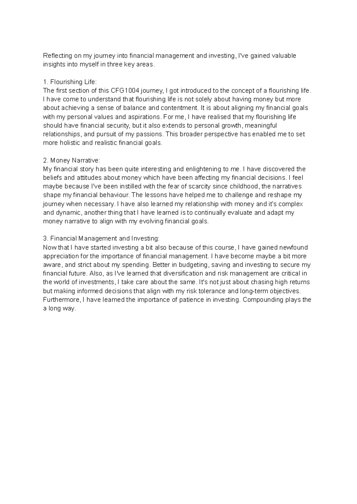 Self Reflection Activity 3 - Reflecting on my journey into financial ...