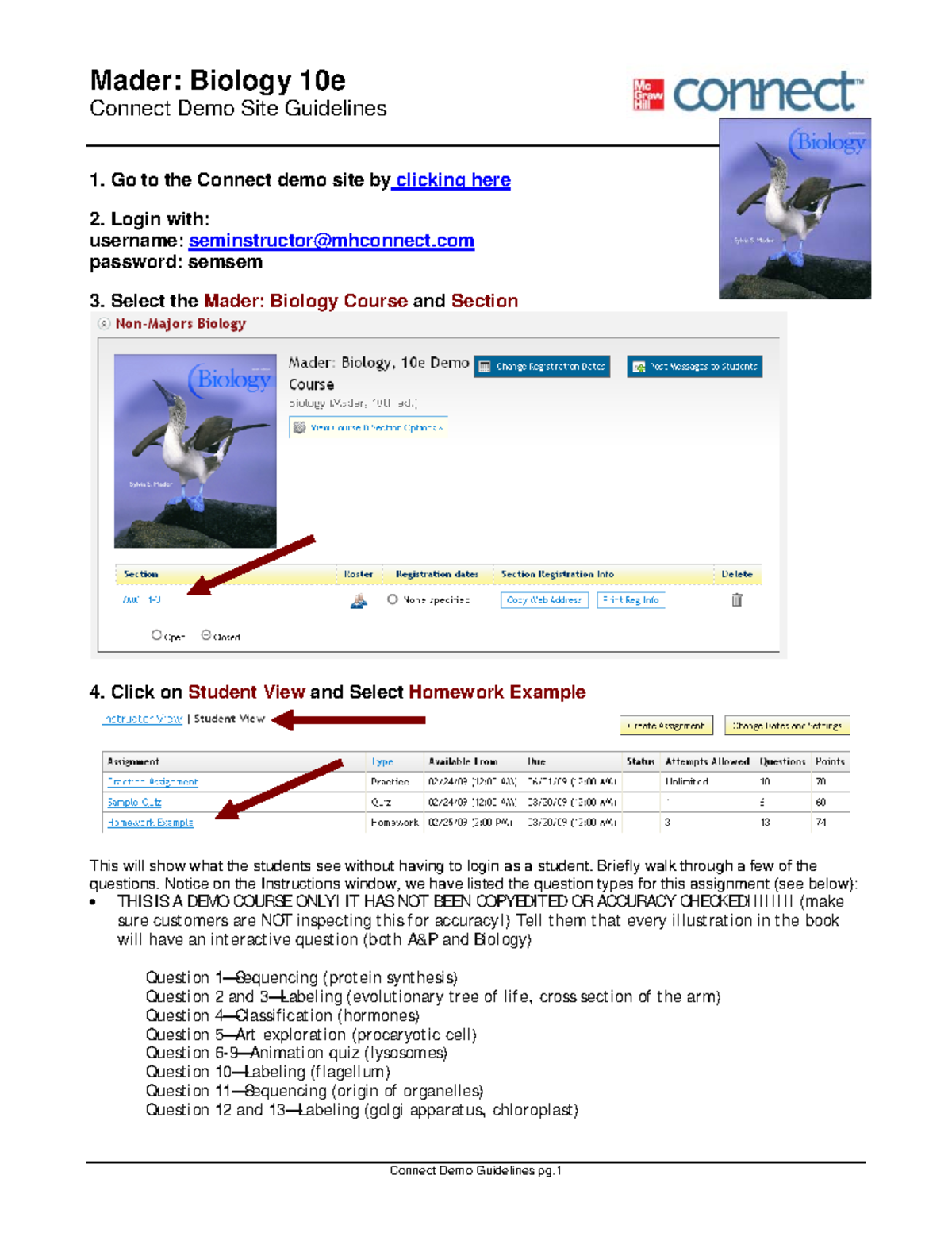 Connect Mader Bio Demo Doc - Connect Demo Site Guidelines 1. Go to the ...