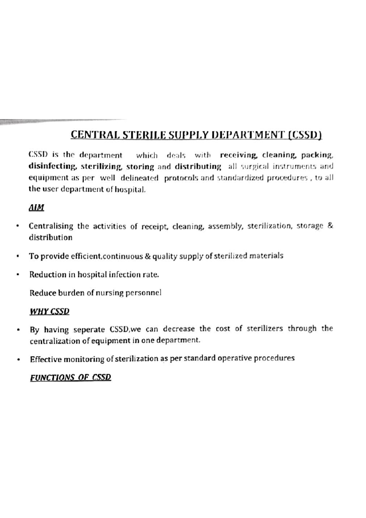 Cssd - CSSD is the dipartment which deals with receiving , cleaning ...