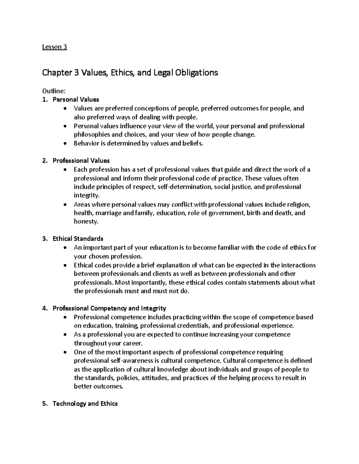 Intra and Interpersonal Techniques lesson 3 - Lesson 3 Chapter 3 Values ...