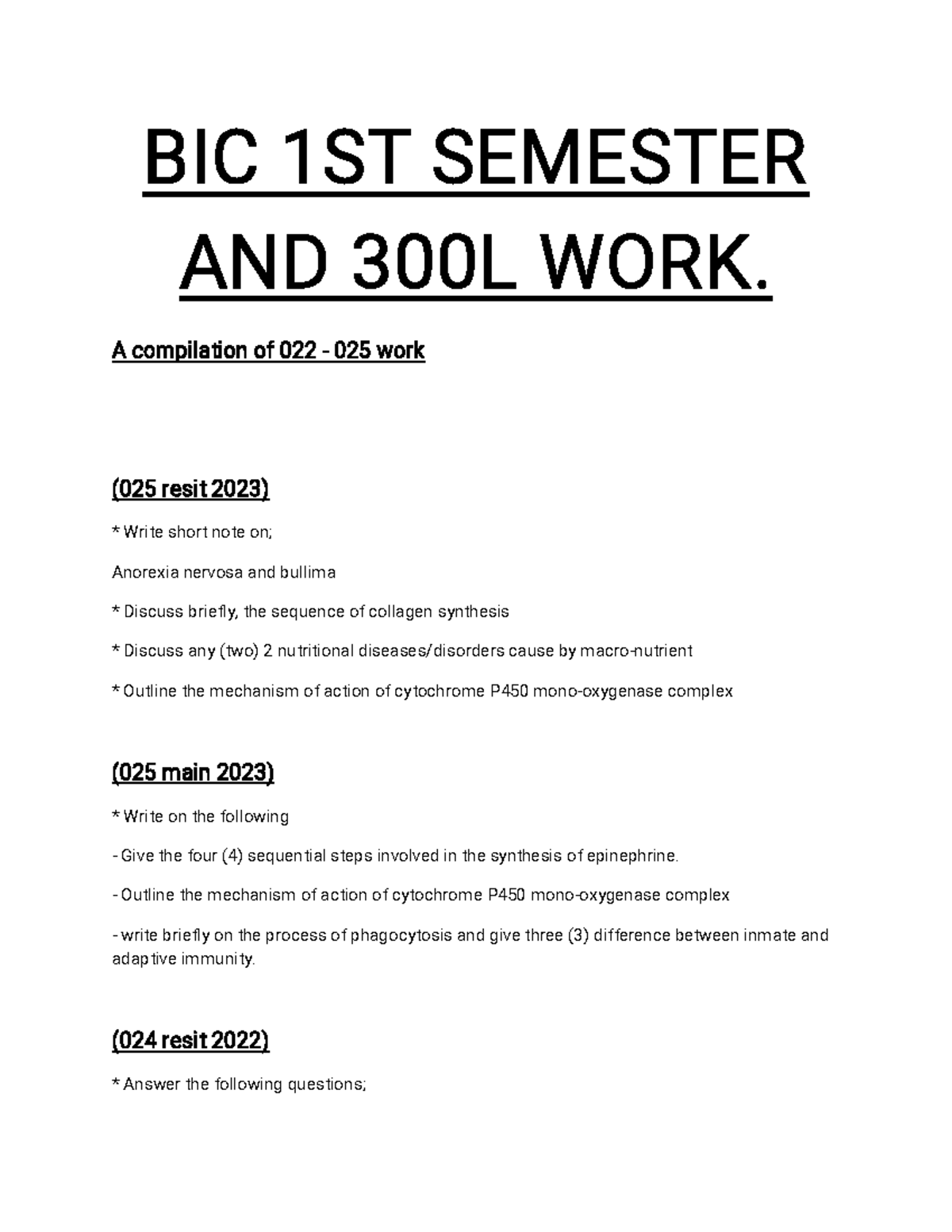 Sir whyte's BIC 3rd yr 1st semester p - BIC 1 STSEMESTER AND 300 LWORK ...