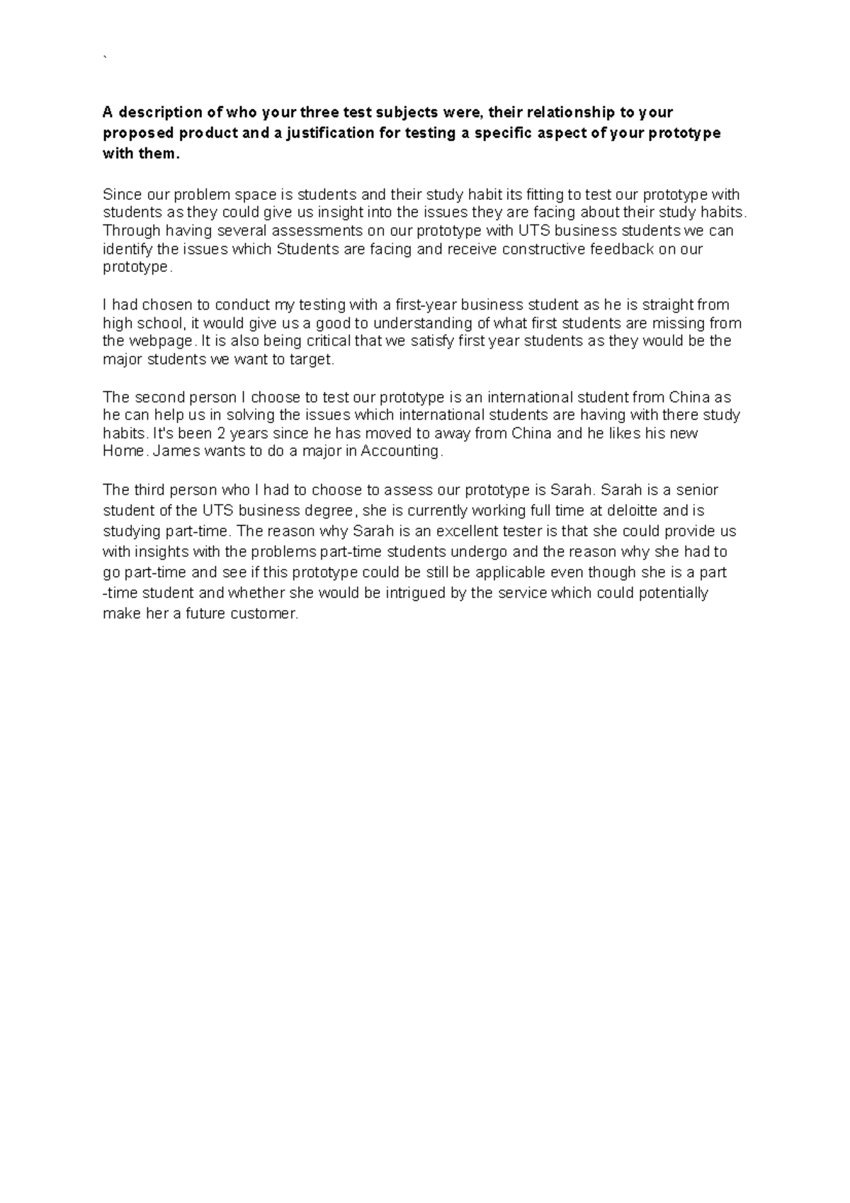 IBP part 3 - the final part of IBP - A description of who your three ...