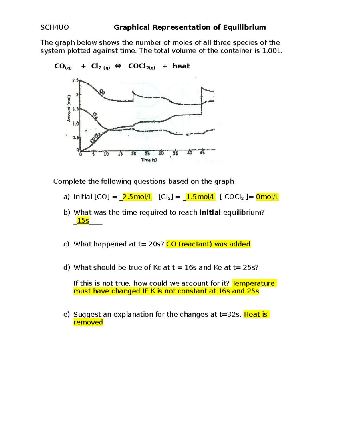 Equilibrium Practice Chemistry 12 (1) - SCH4UO Graphical Representation ...