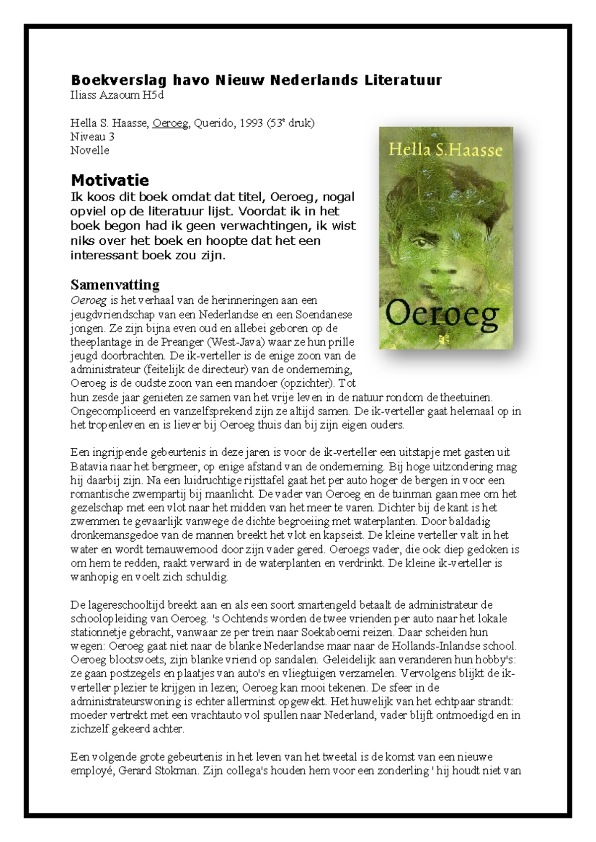 Boekverslag Oeroeg - Samenvatting Nederlands Literatuur - Boekverslag ...