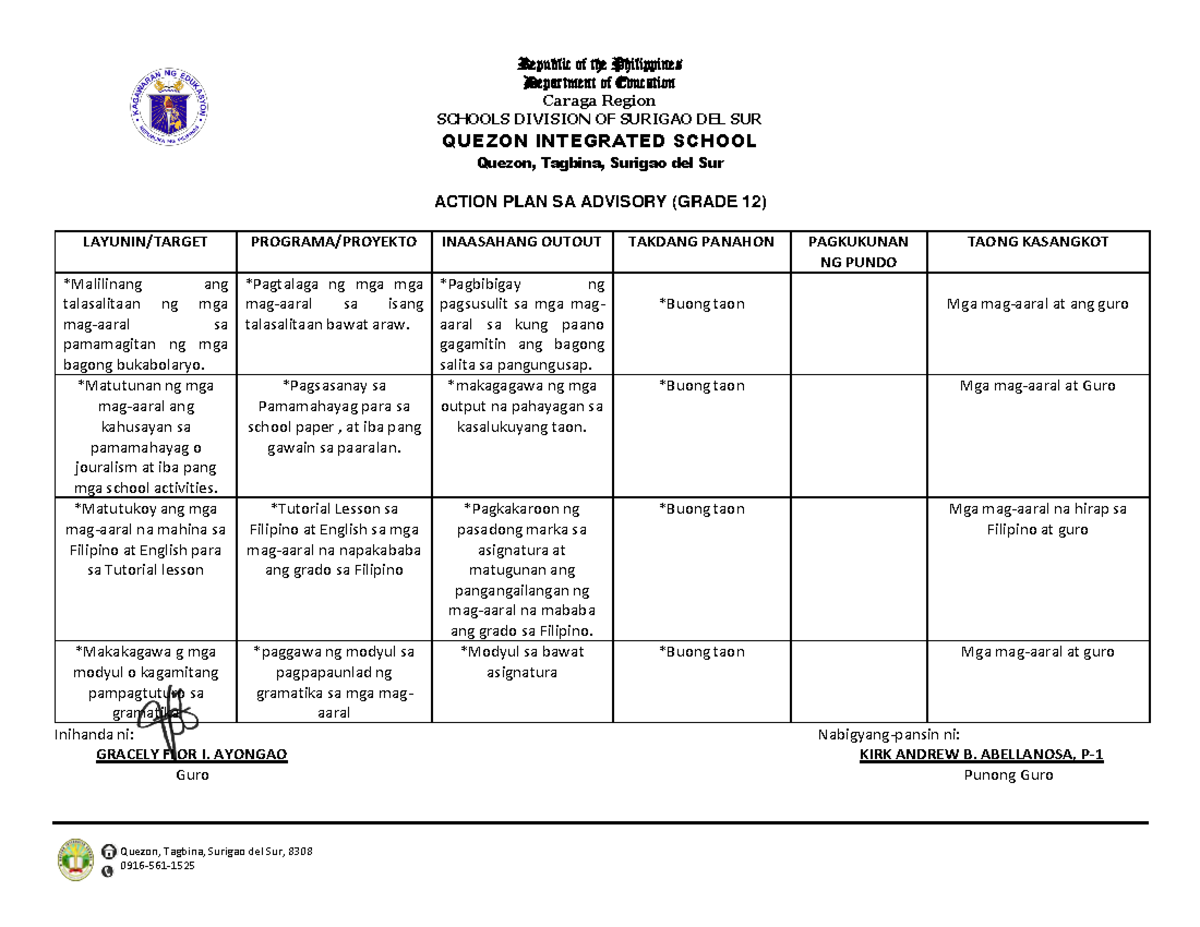 Advisory Action-Plan G-12 - Republic of the Philippines Department of ...