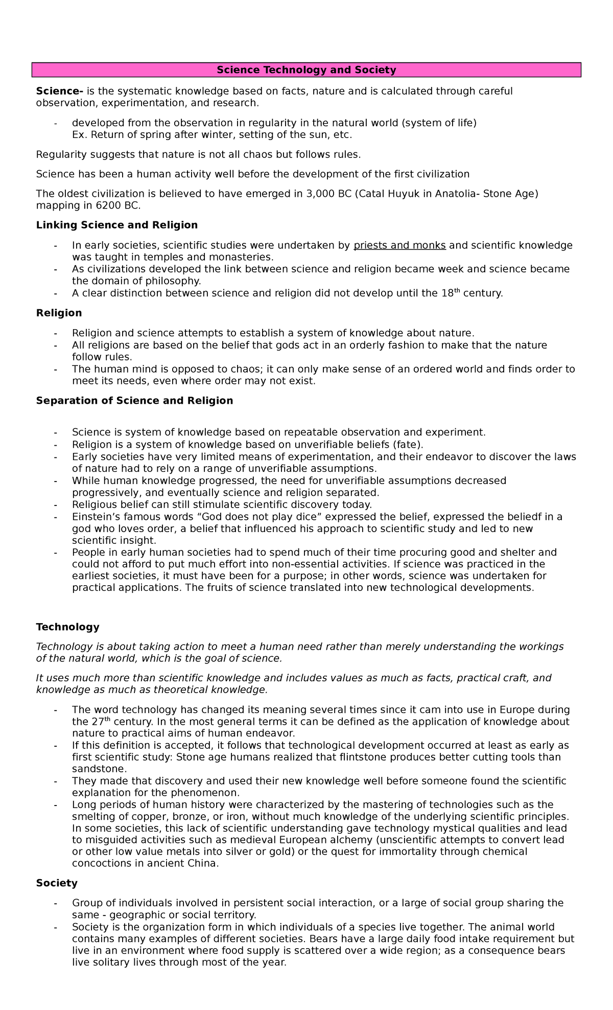 STS reviewer - STS PRELIMS - Science Technology and Society Science- is ...